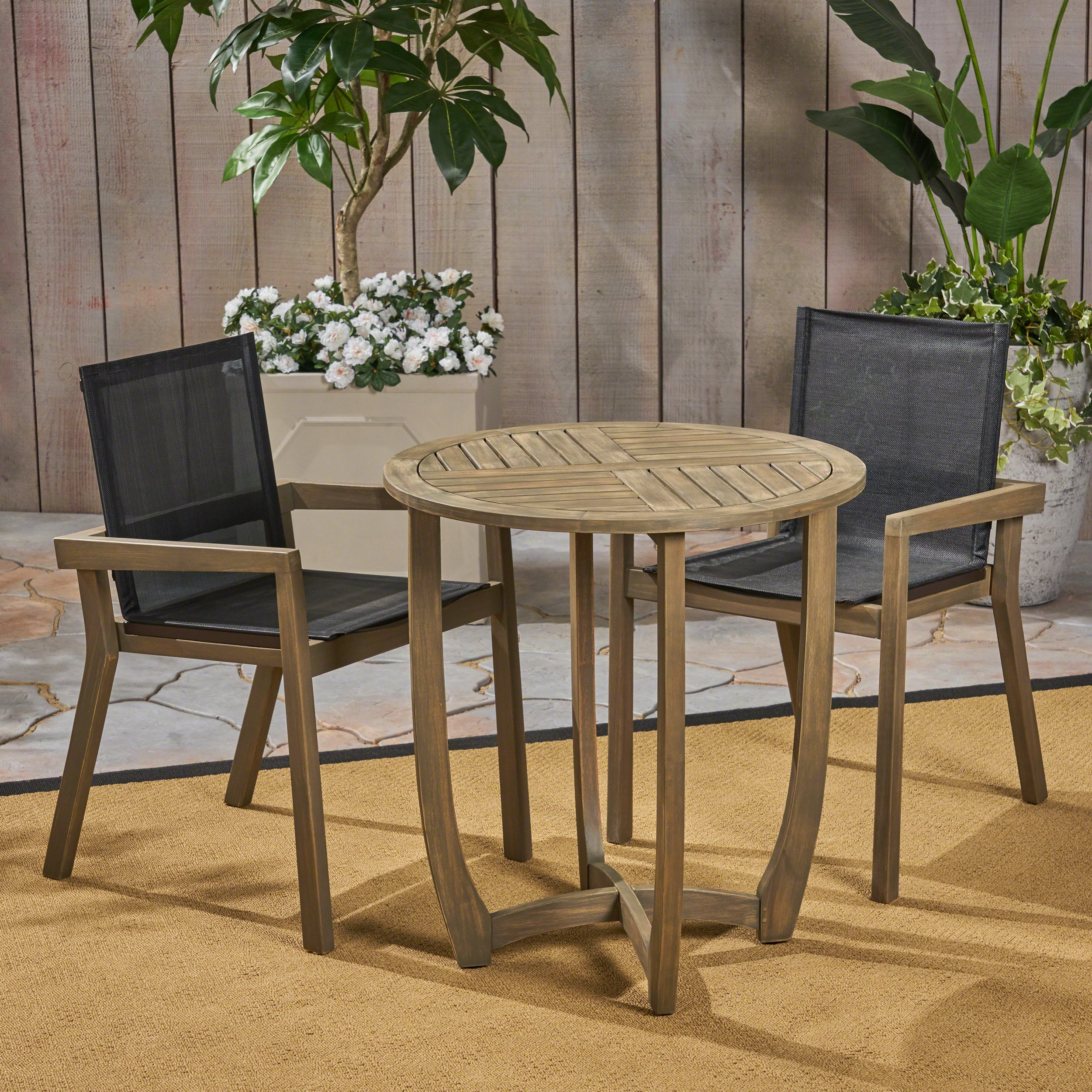 Best Selling Home Decor Otto 3 -Piece Gray Patio Dining Set Wood Round ...