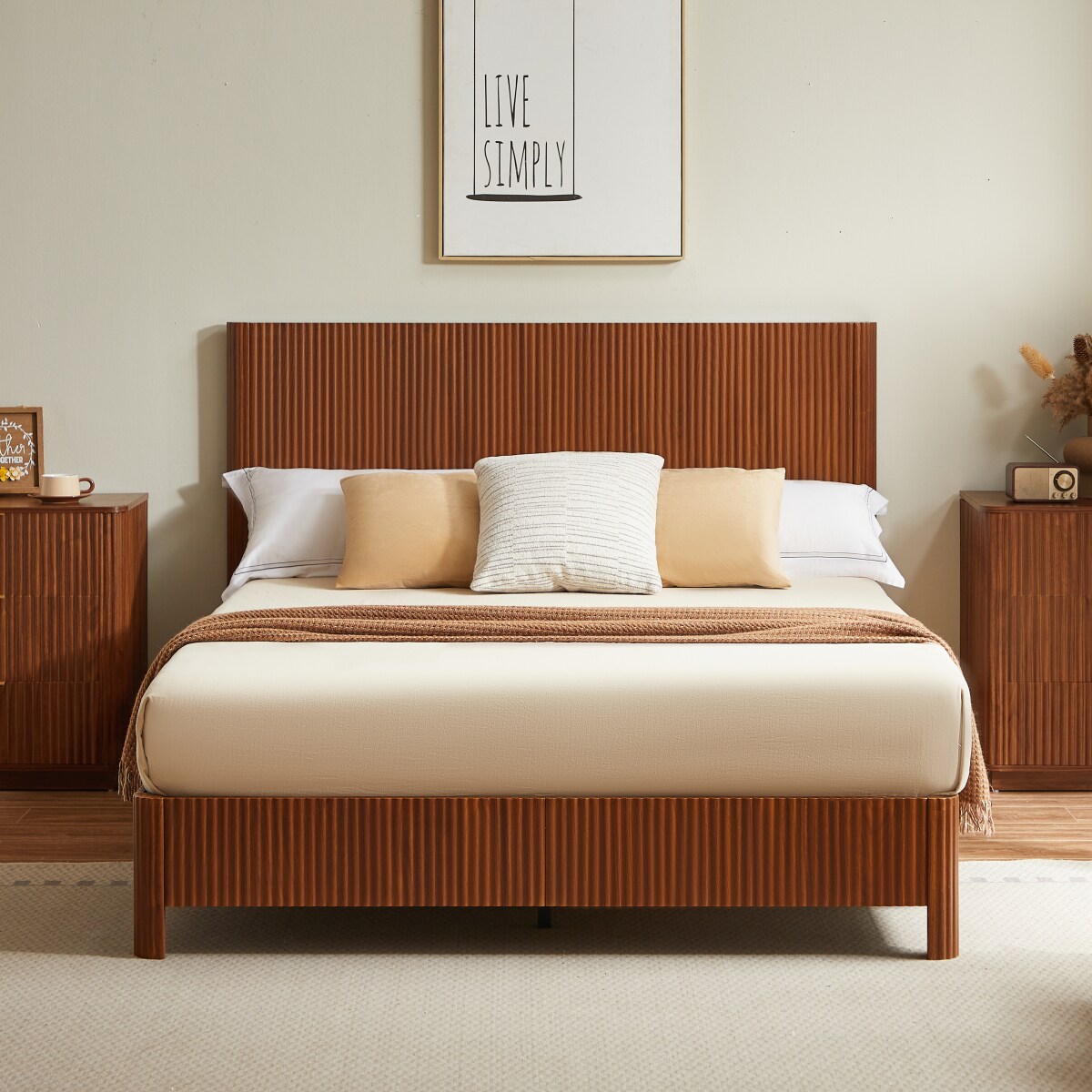 Streamdale Furniture Streamdale Queen Size Wooden corrugated curved ...