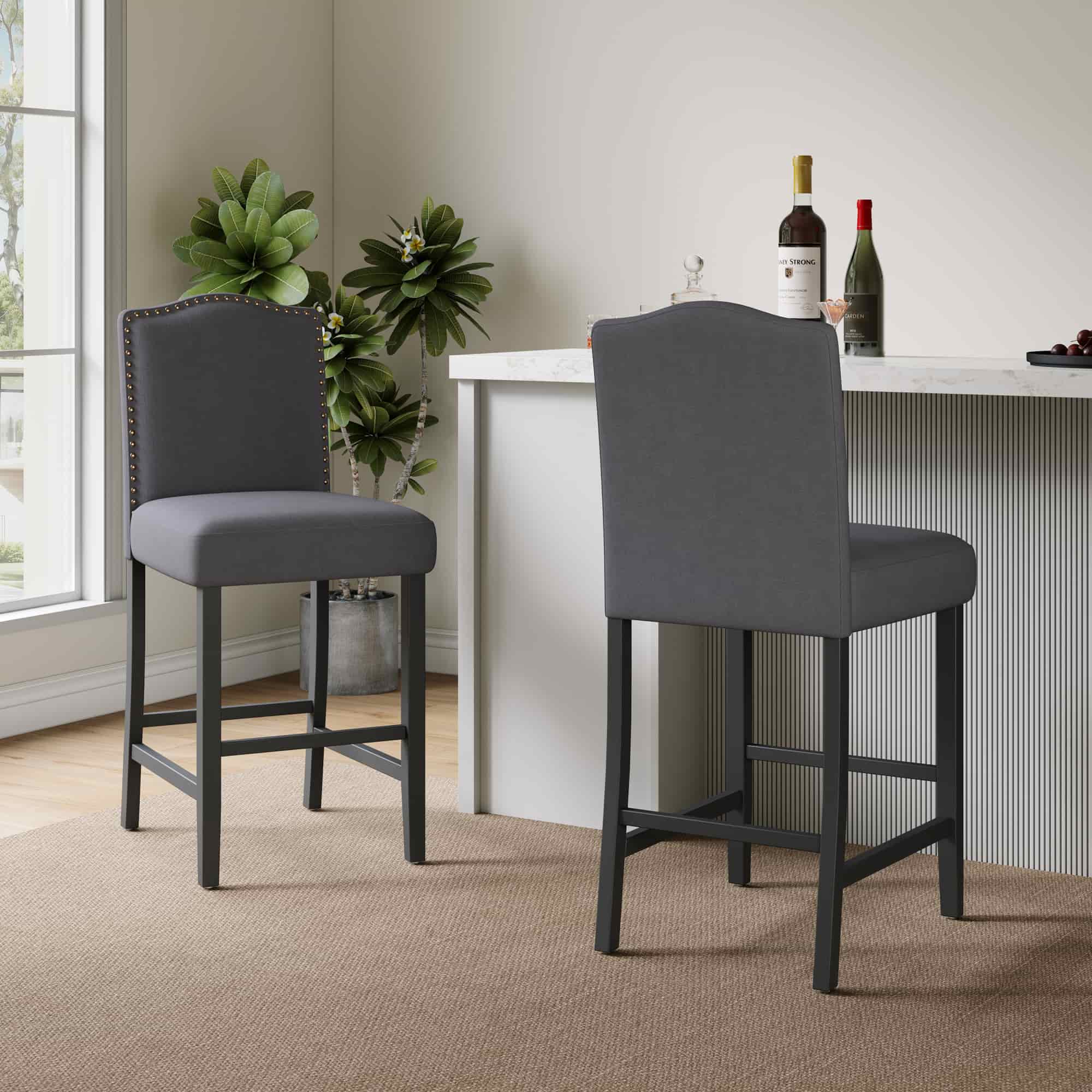 Maison Boucle Set of 2 Counter Height Upholstered Barstools with 26.25 ...