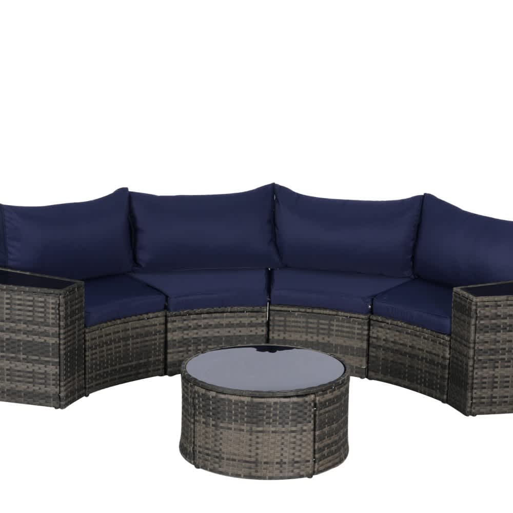 JUJABU Dark Blue 7-Piece Half-Moon Sectional Round Patio Furniture Set ...