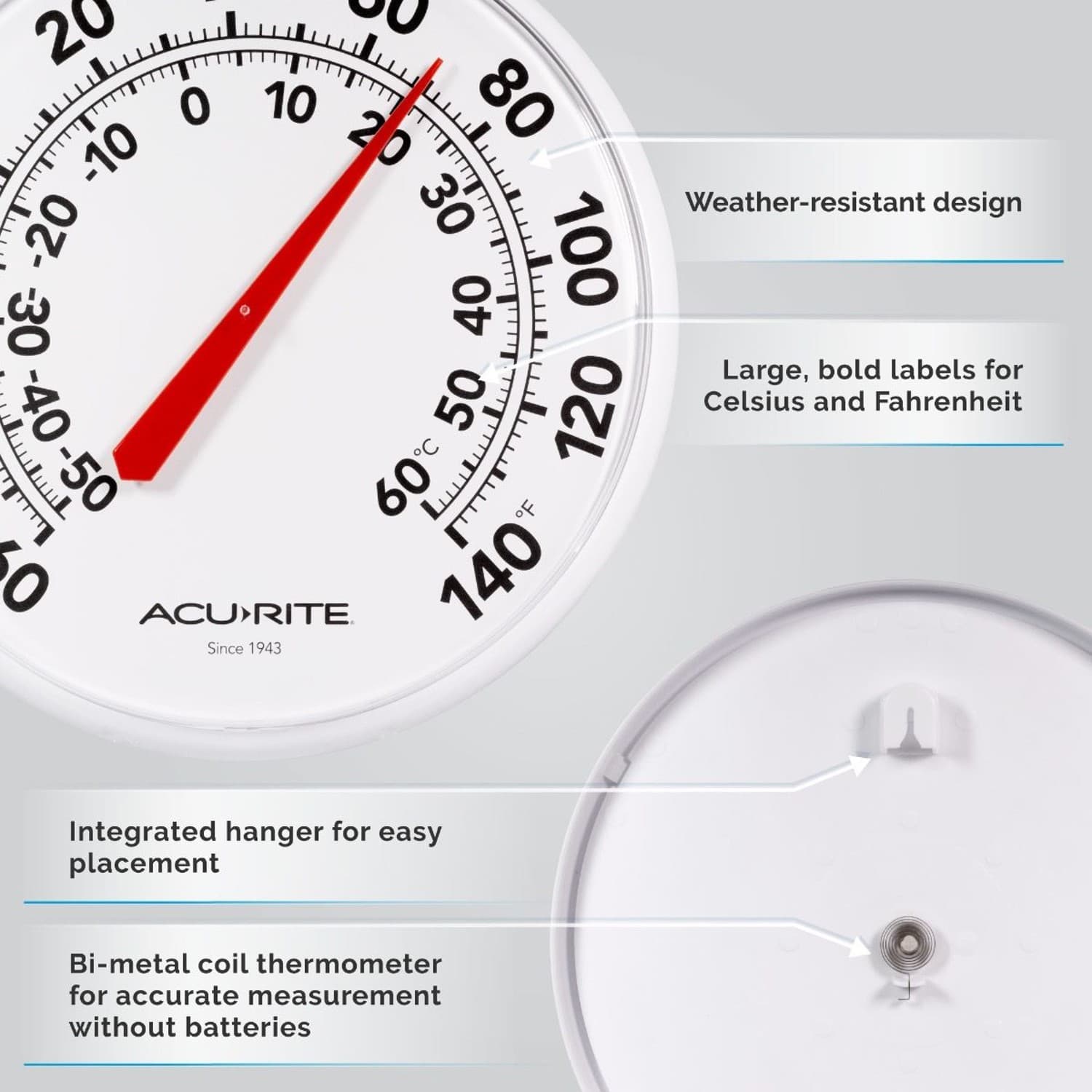Lehman's AcuRite Indoor Outdoor Thermometer - 12.5 inches Wall Mount ...