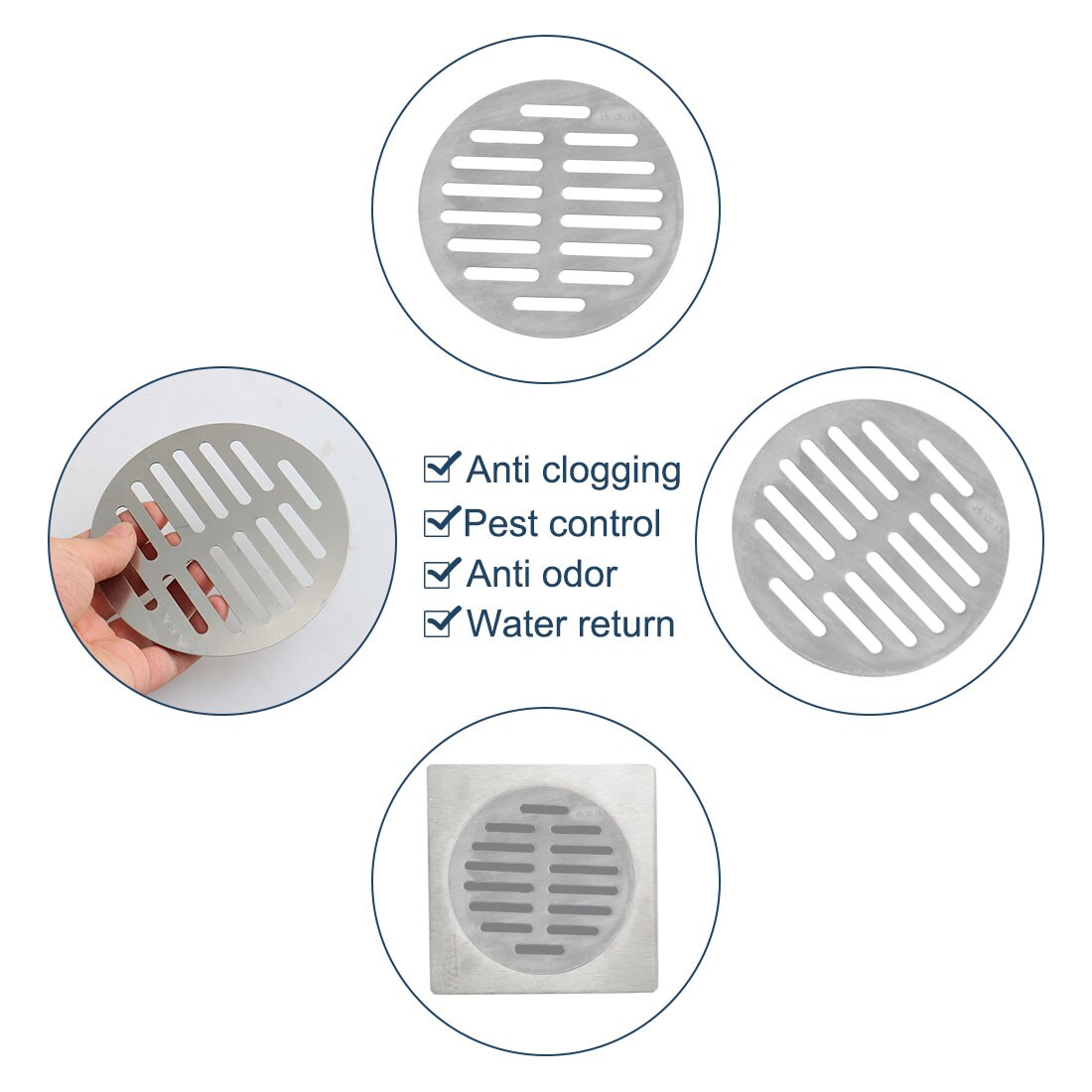Unique Bargains 2pcs Stainless Steel Round Sink Floor Drain Strainer ...