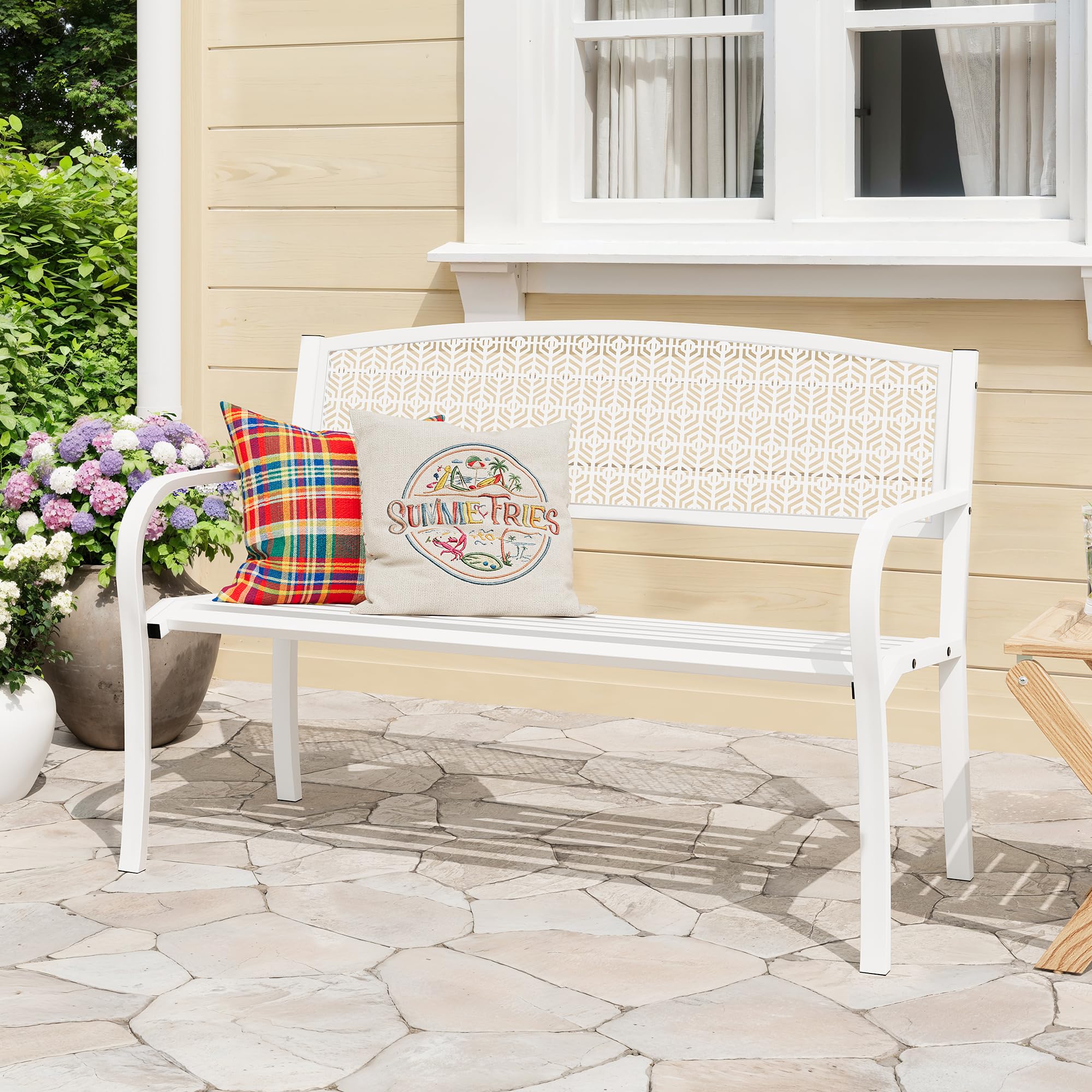 GarveeLife 50inch Metal Patio Bench Outdoor Bench with Curved Backrest ...