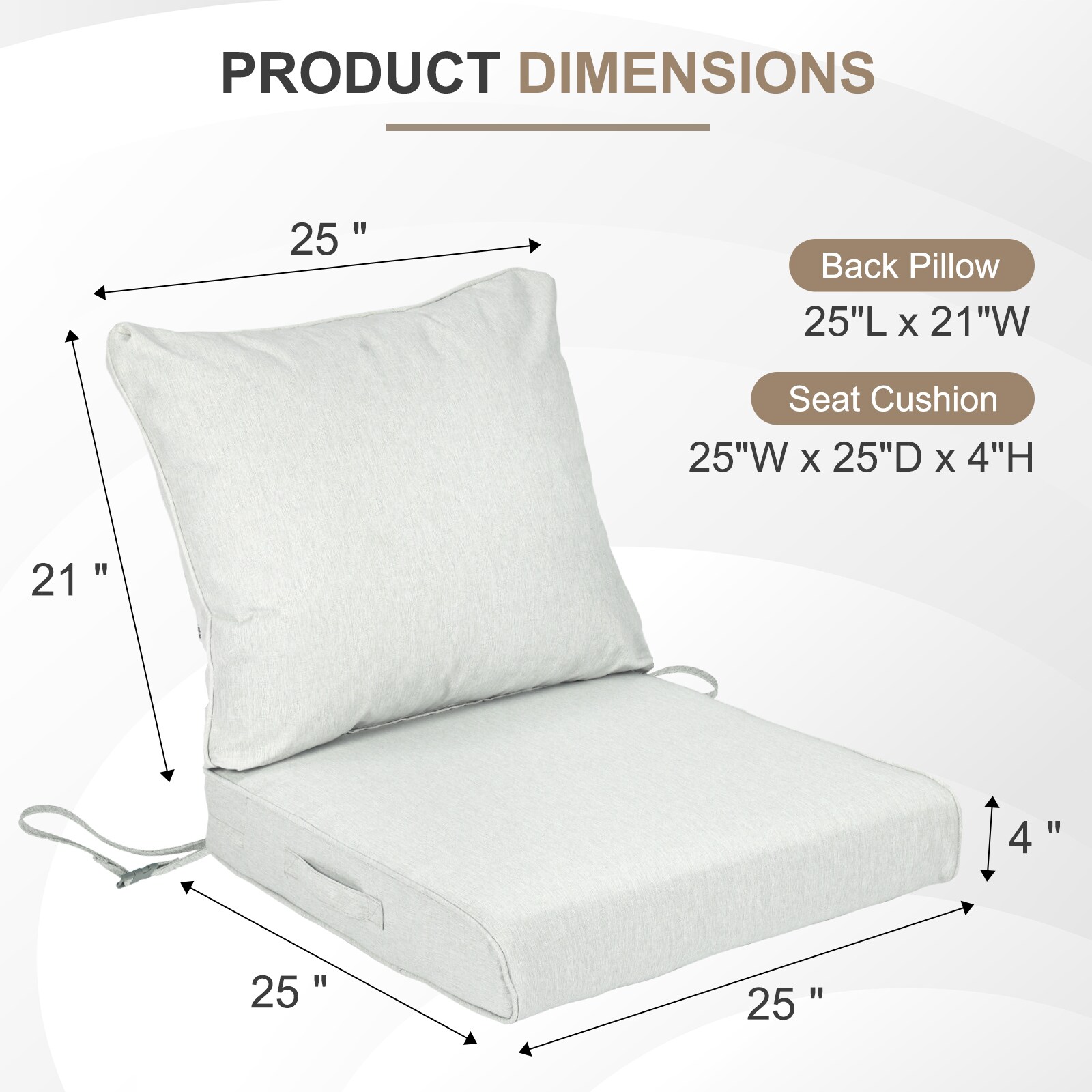 Aoodor 25-in x 25-in 4 -Piece Gray Deep seat patio chair cushion in the ...