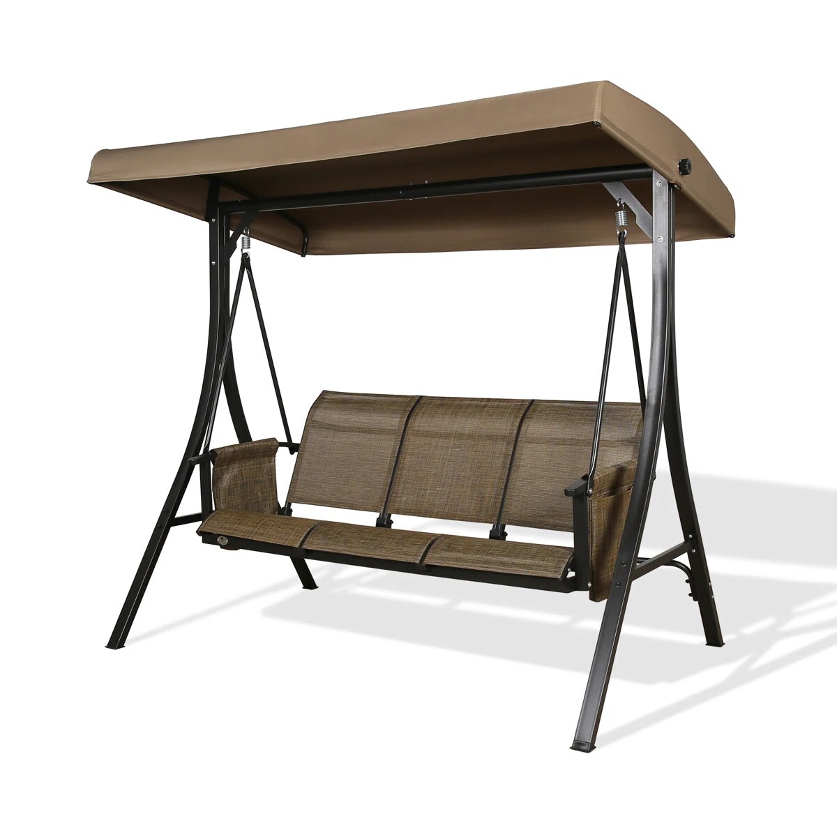 NOBLEMOOD Porch Swings Gliders 3 -person Brown Outdoor Swing in the ...