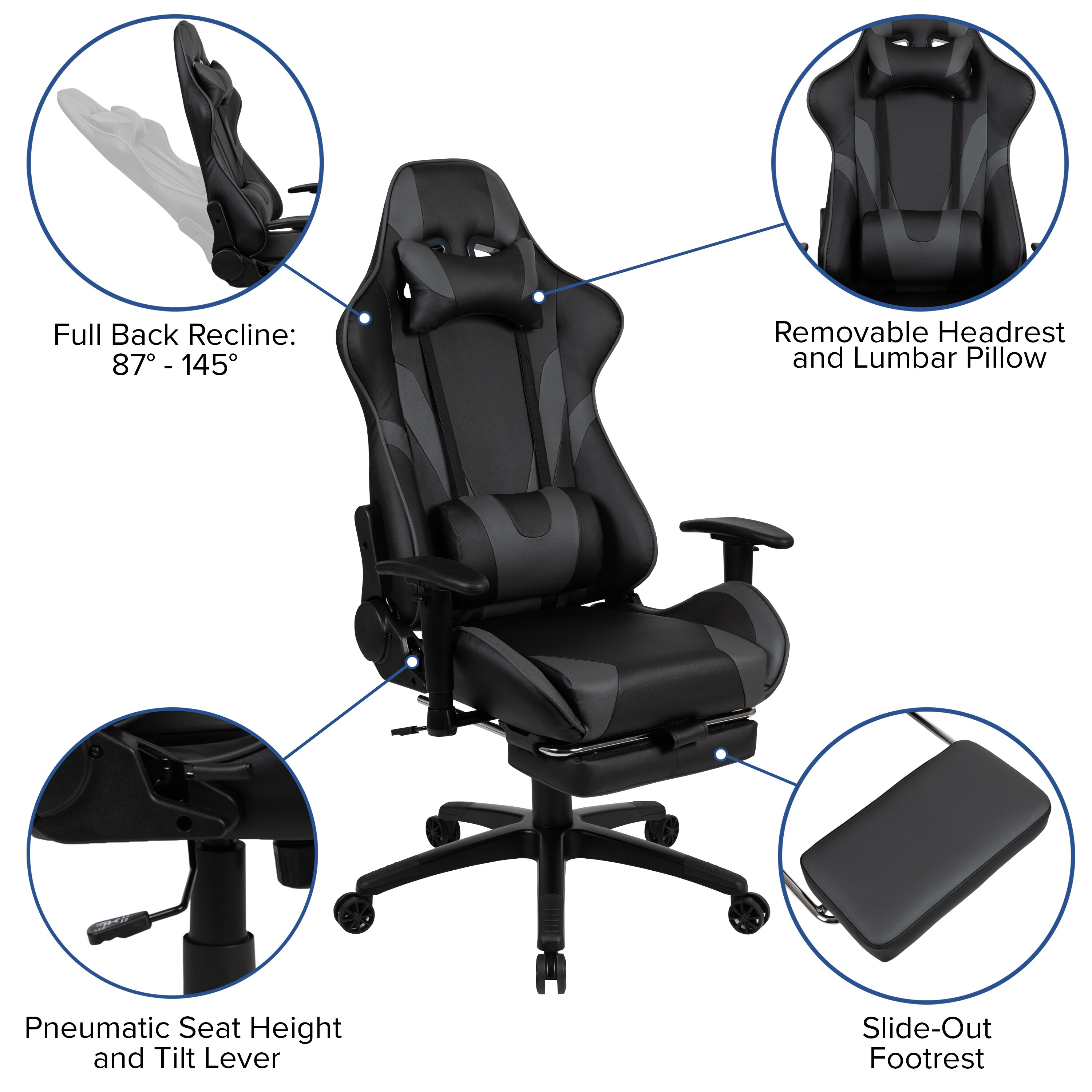 Emma + Oliver Black/Gray Gaming Desk Bundle - Cup/Headset Holder/Mouse ...