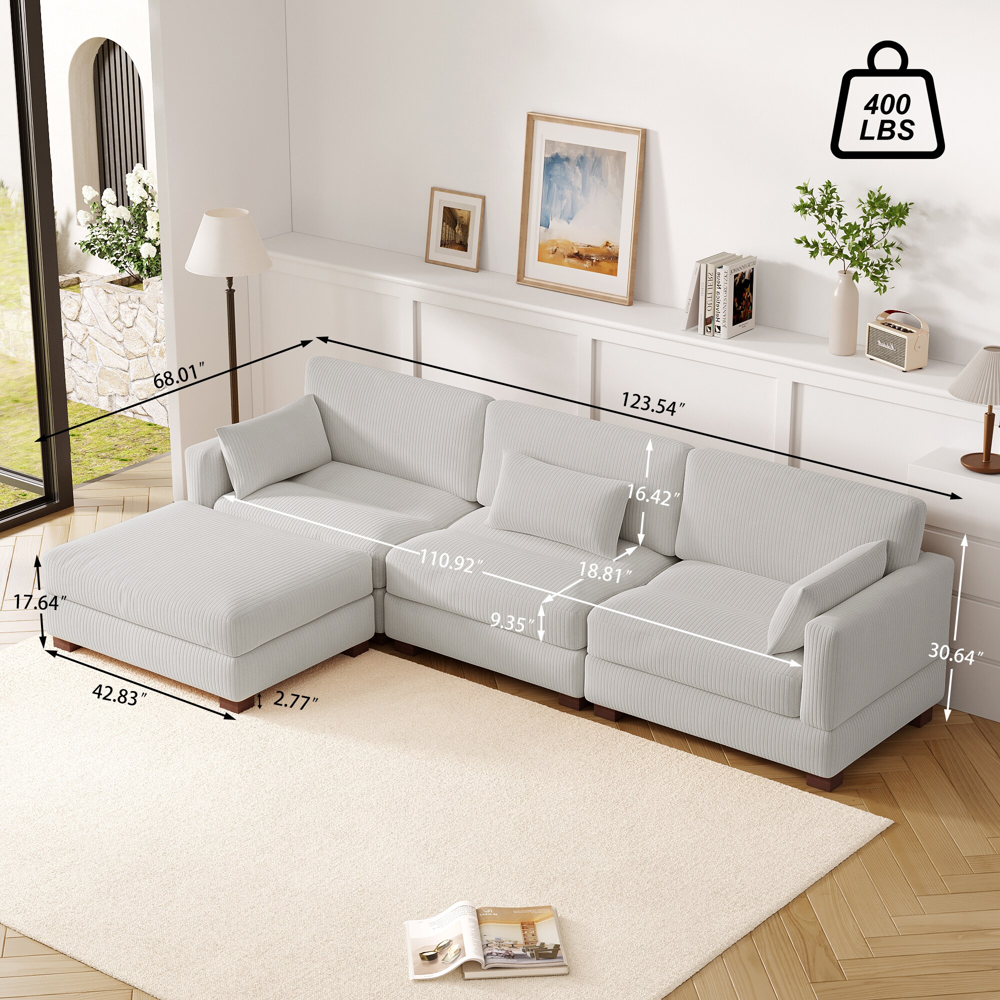 Dreamsidea 124 Inch Modular Sofa Sectional L Shaped Sofa with 1 Ottoman ...