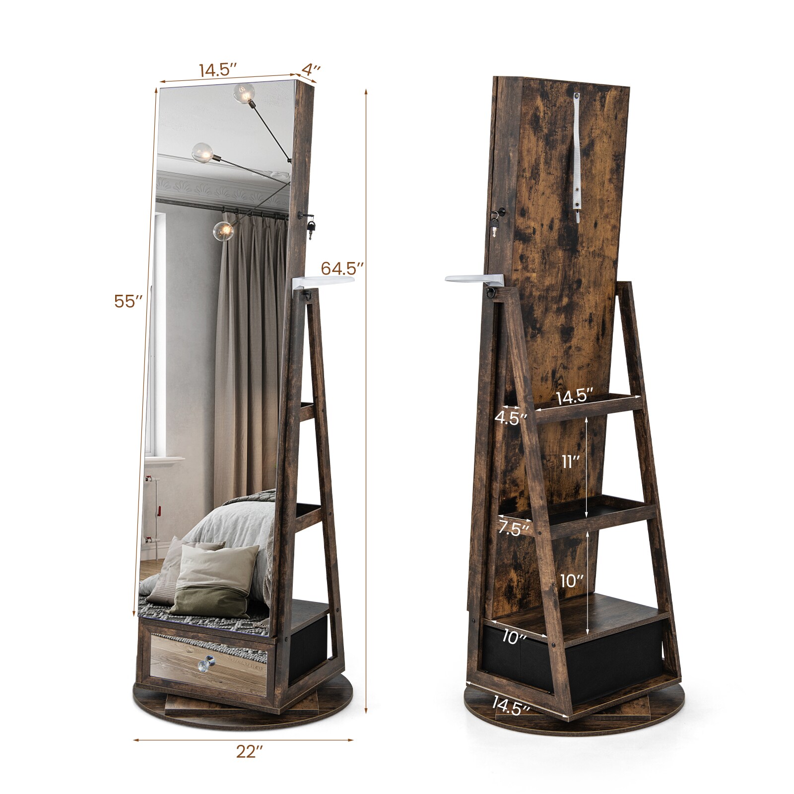 Fenbeli Freestanding Jewelry Armoire with Full Length Mirror and LED ...