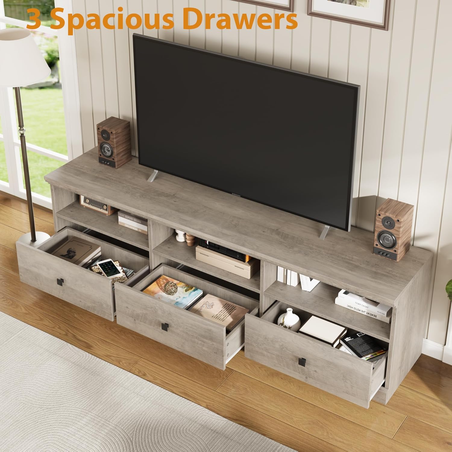 Garvee TV Stand for 75 in TV Entertainment Center with Storage Drawer ...