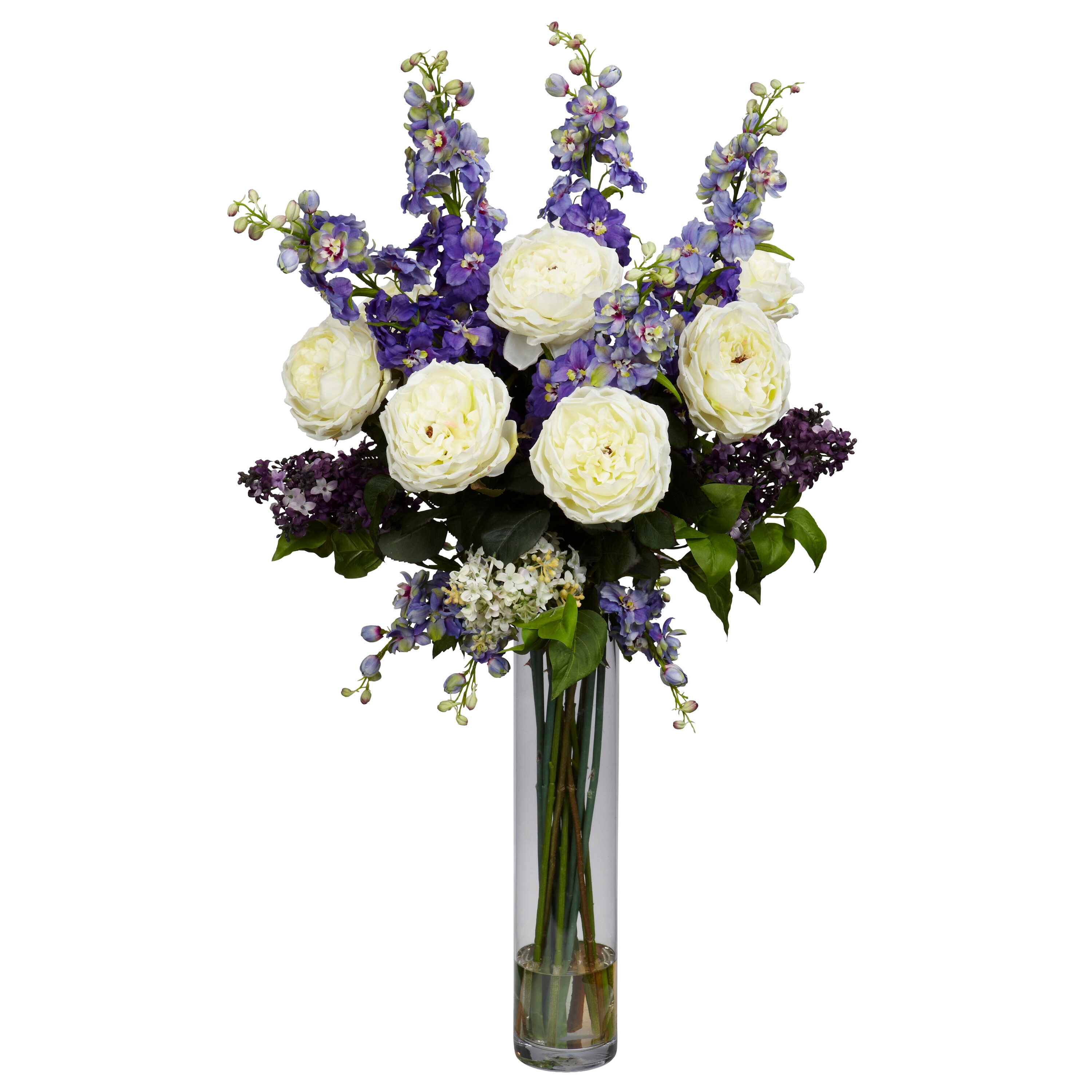Nearly Natural Rose - Delphinium and Lilac Artificial Flower ...