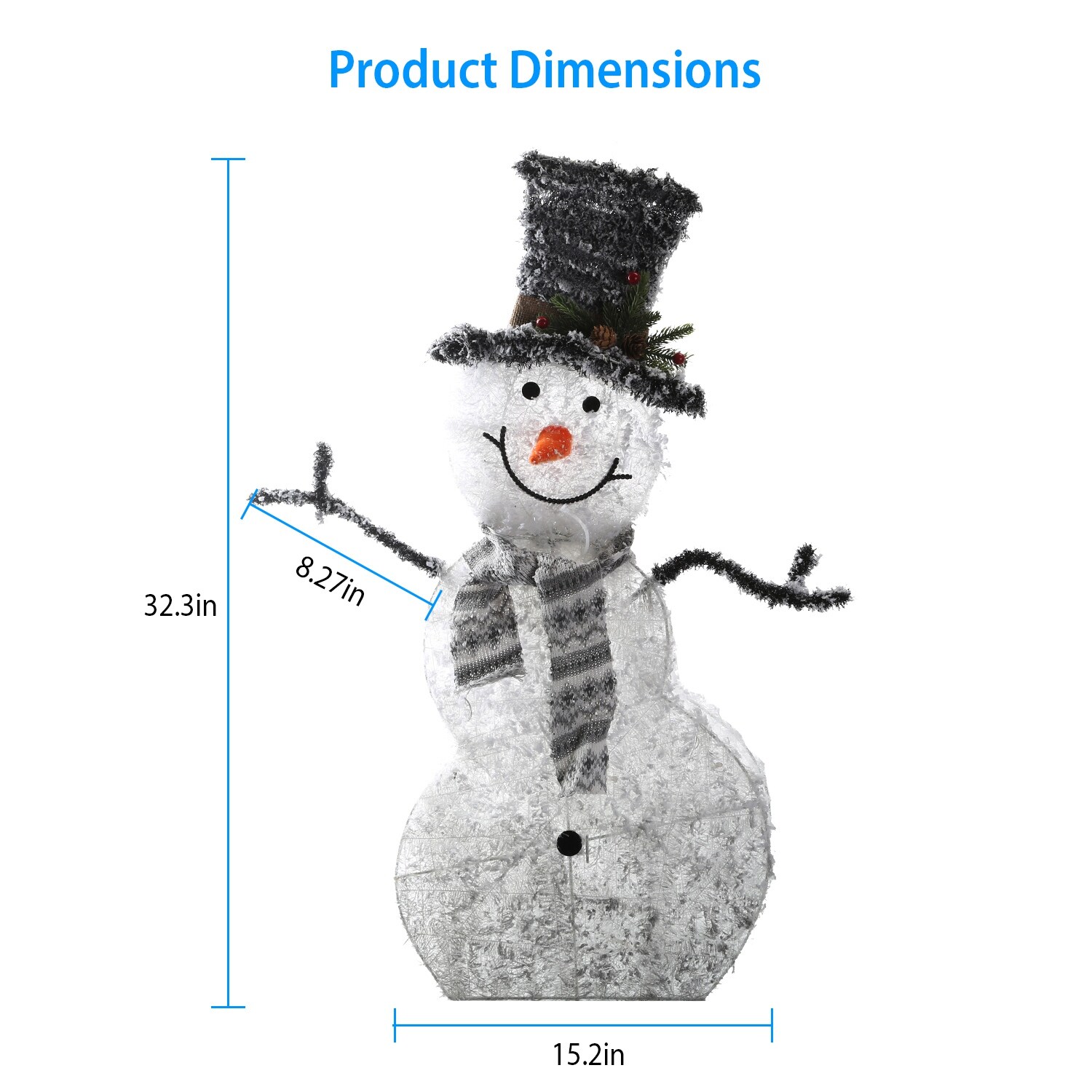 Upsimples 32.3 Inch Lighted Snowman Decor with Iron Frame Scarf Berries ...
