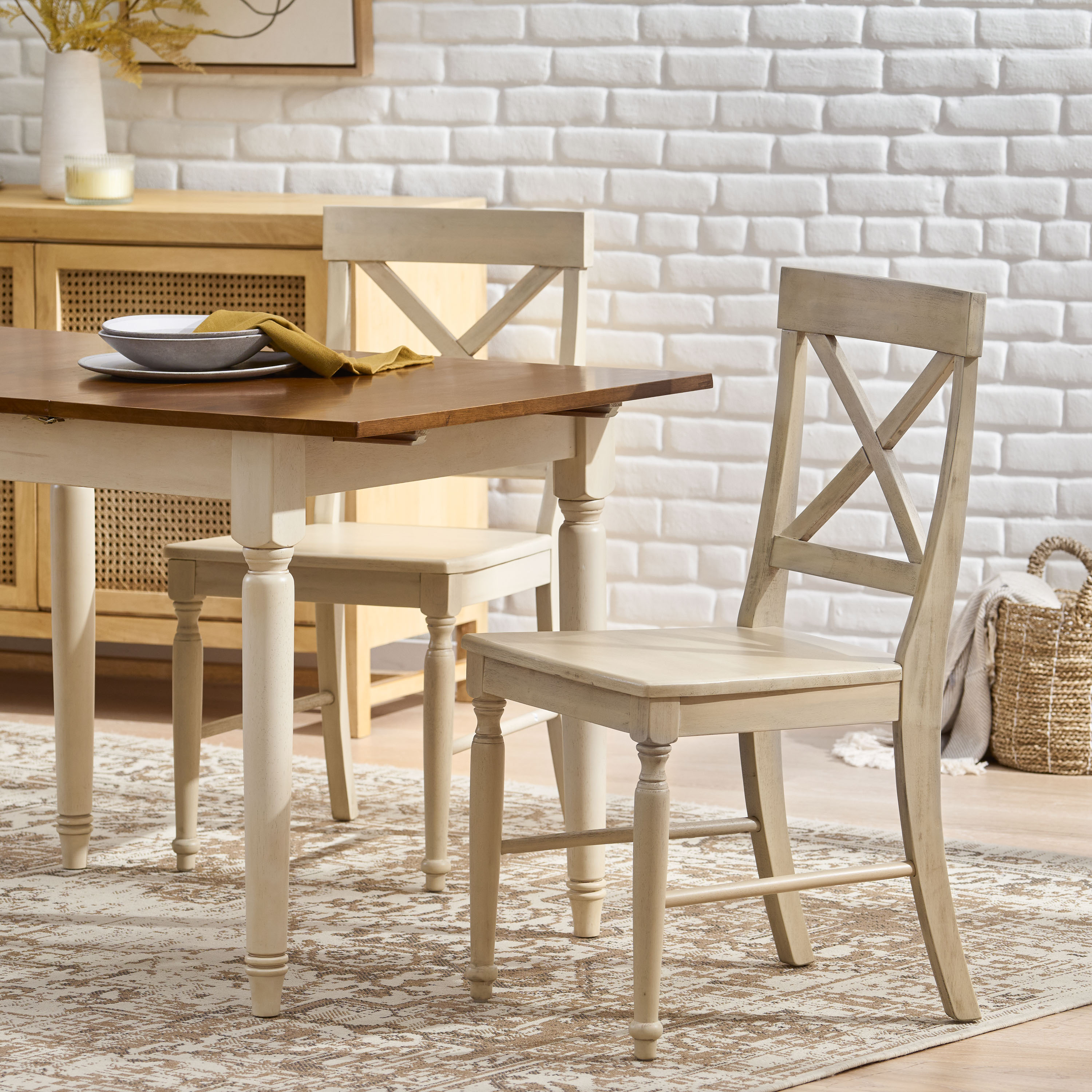 ModernLuxe Assembly Required Acacia Wood Dining Chairs 2Pcs Set Antique ...