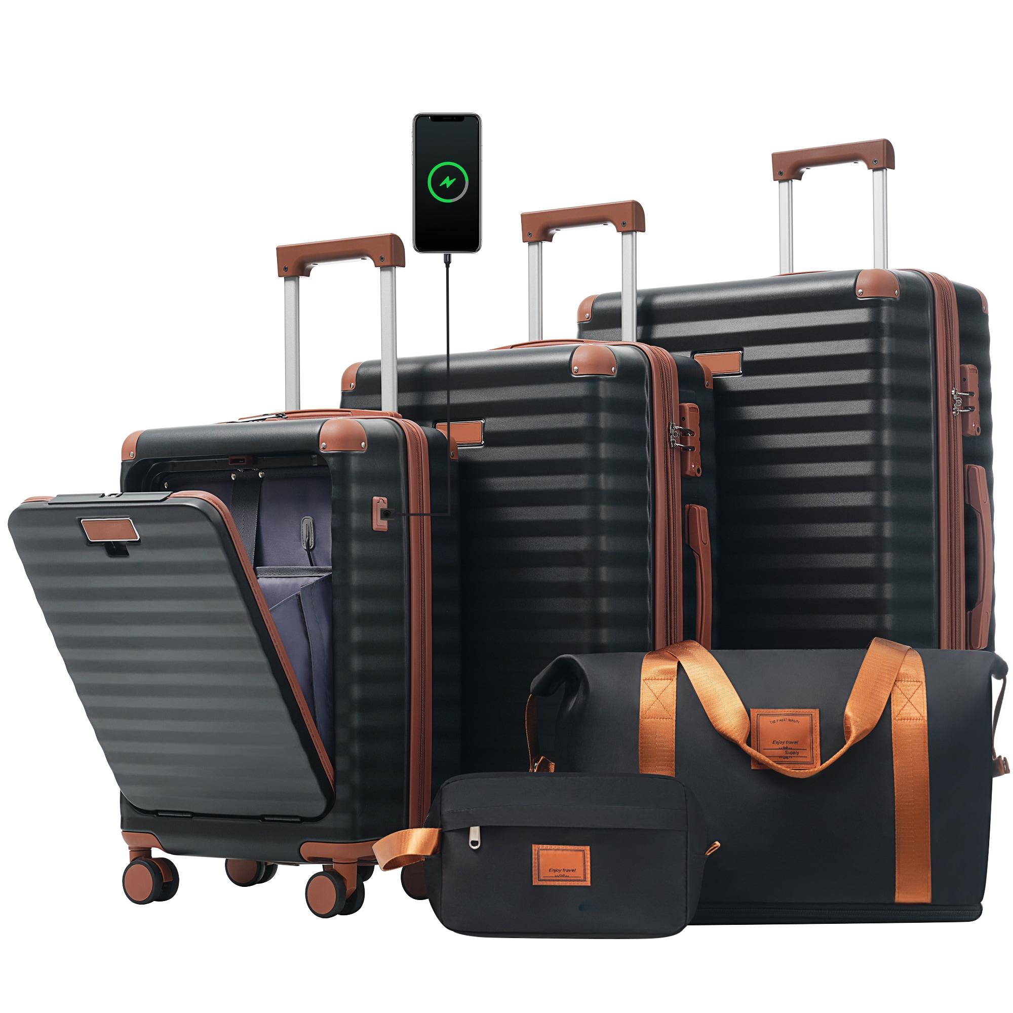 Wooakway 5 Piece Hardside Luggage Sets Expandable Carry On Suitcase ...