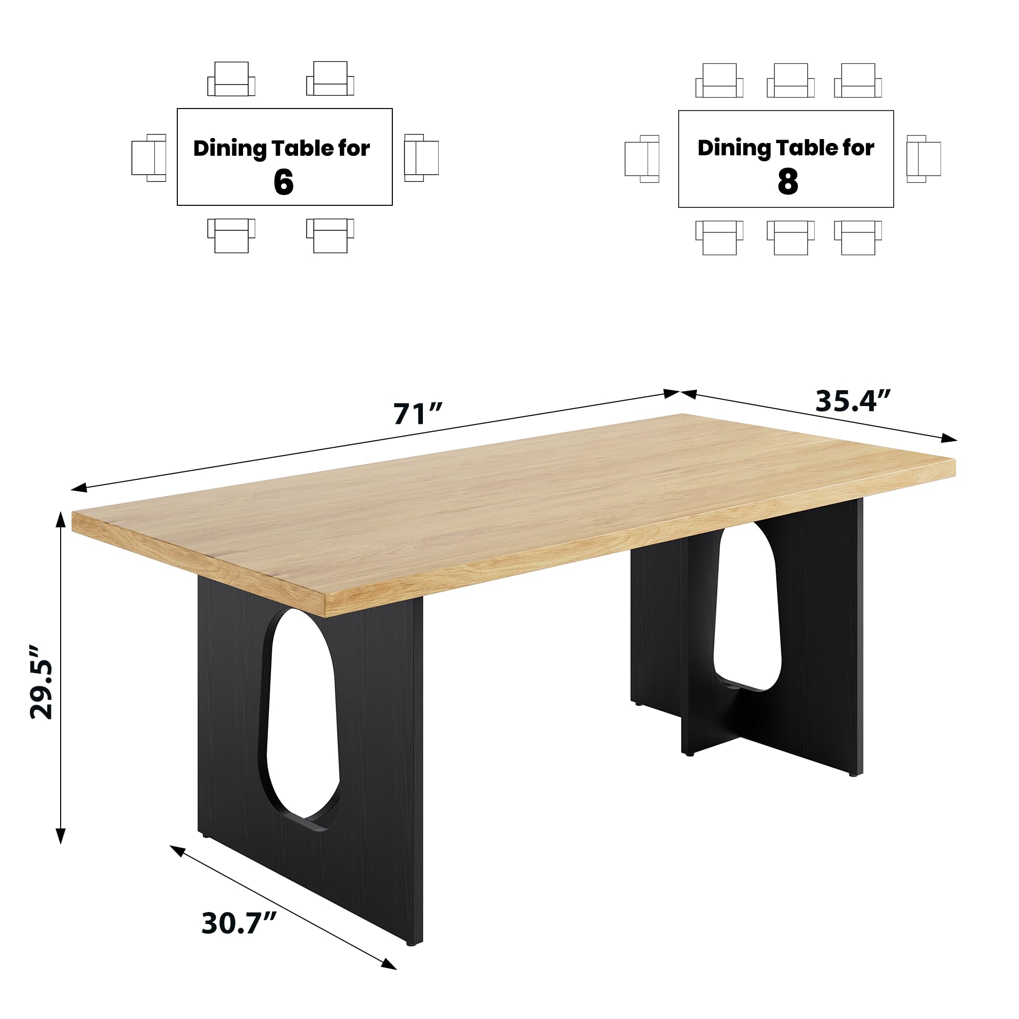 IdealHouse Modern Dining Table for 6-8 - 71in Rectangular Wooden ...