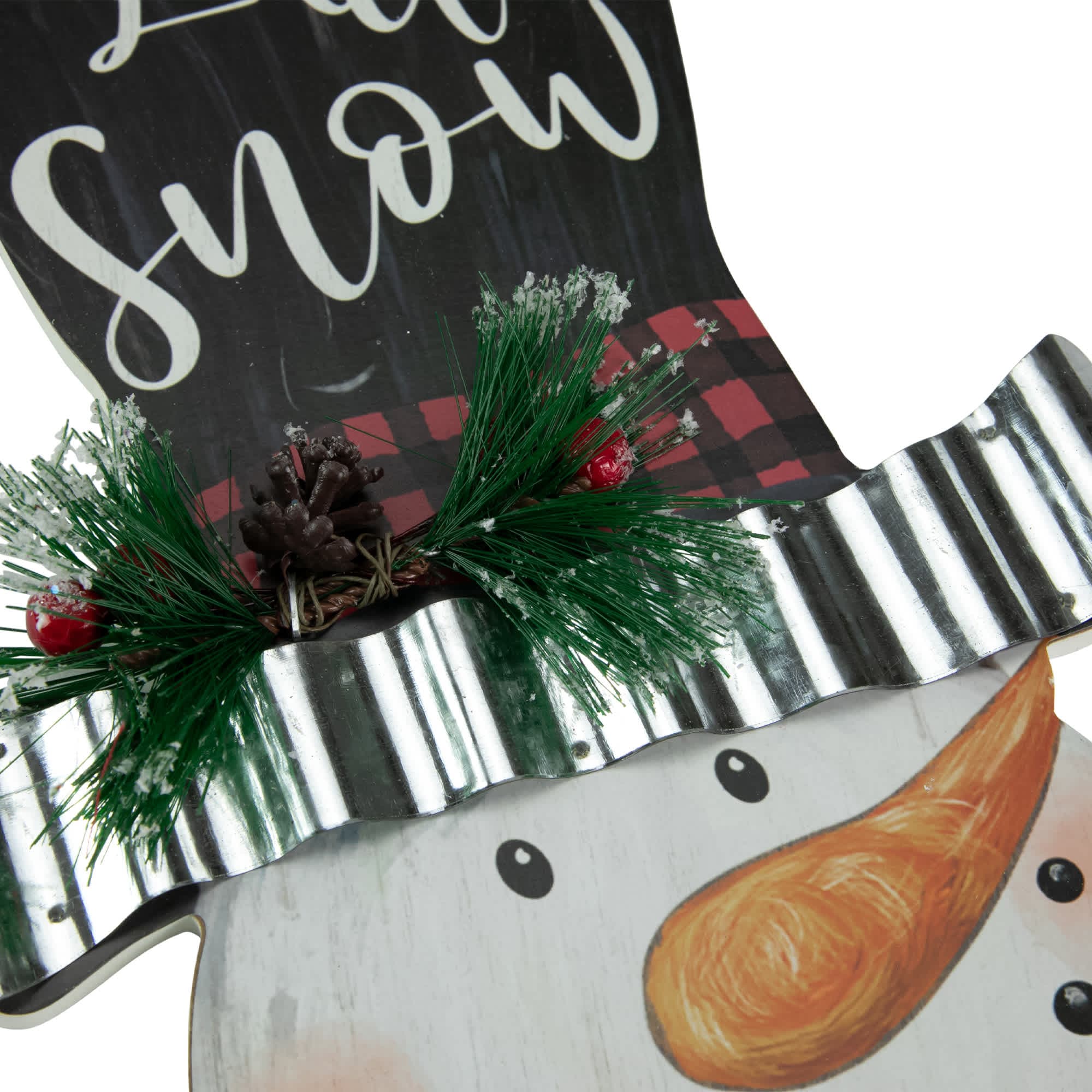 Northlight 17 inch Wooden 'Let it Snow' Snowman with Plaid Scarf ...
