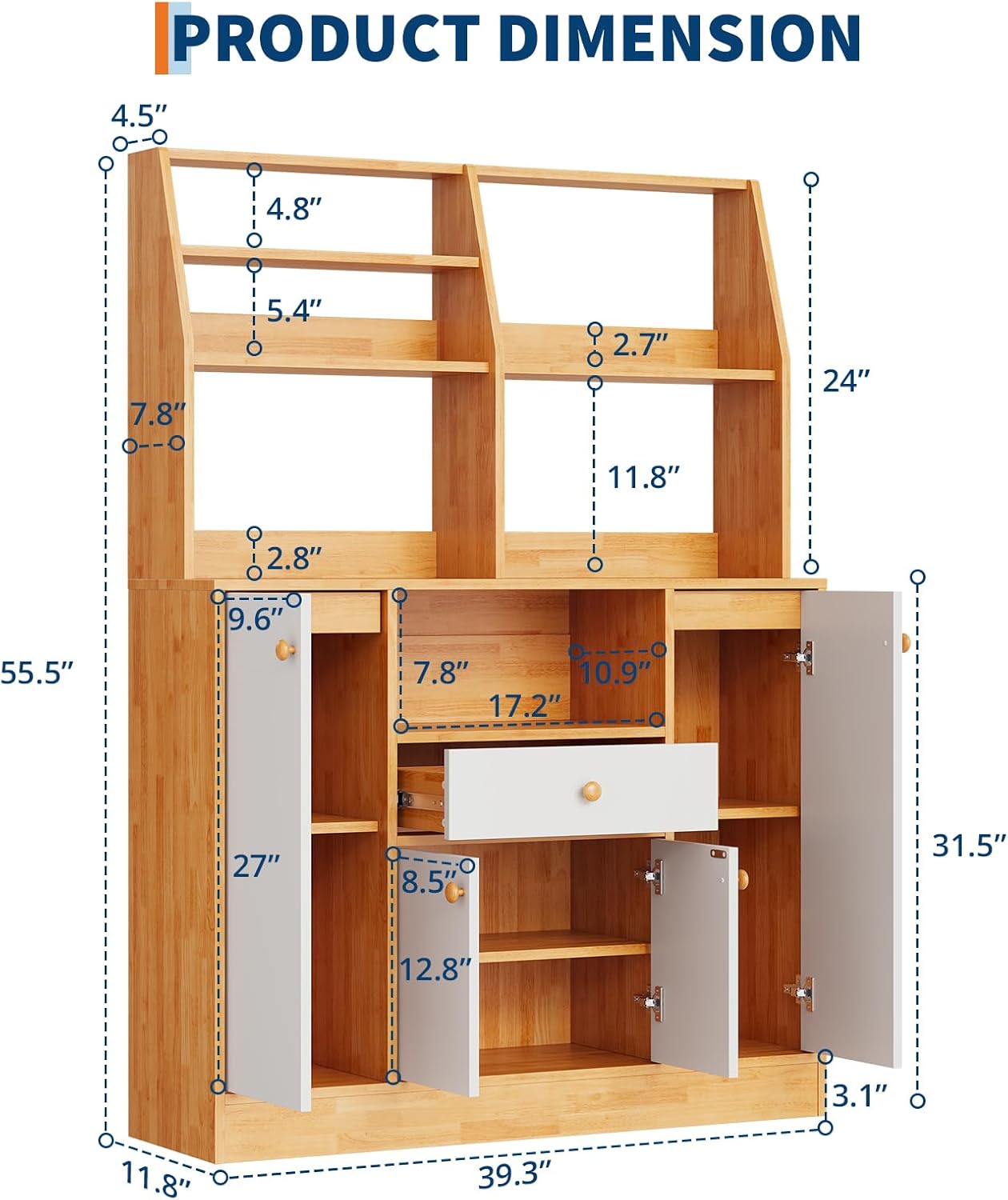 GAOMON Tall farmhouse buffet sideboard with drawers adjustable shelf ...