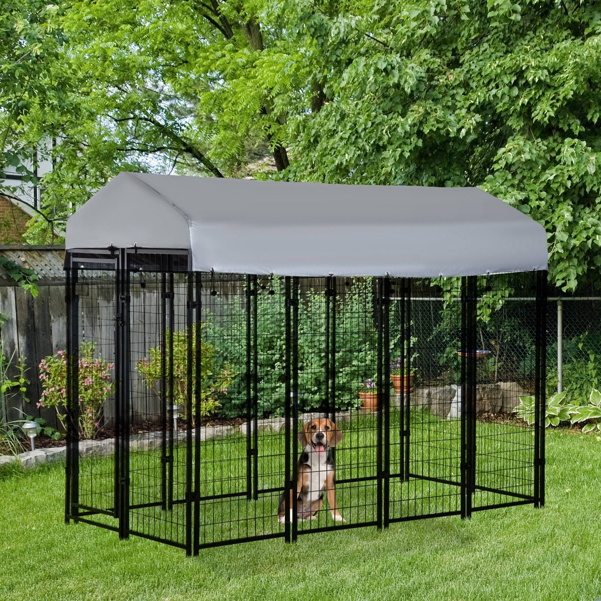 JUSHUA 8ft x 4ft x 6ft Outdoor Dog Playpen Kennel with Lockable Door ...