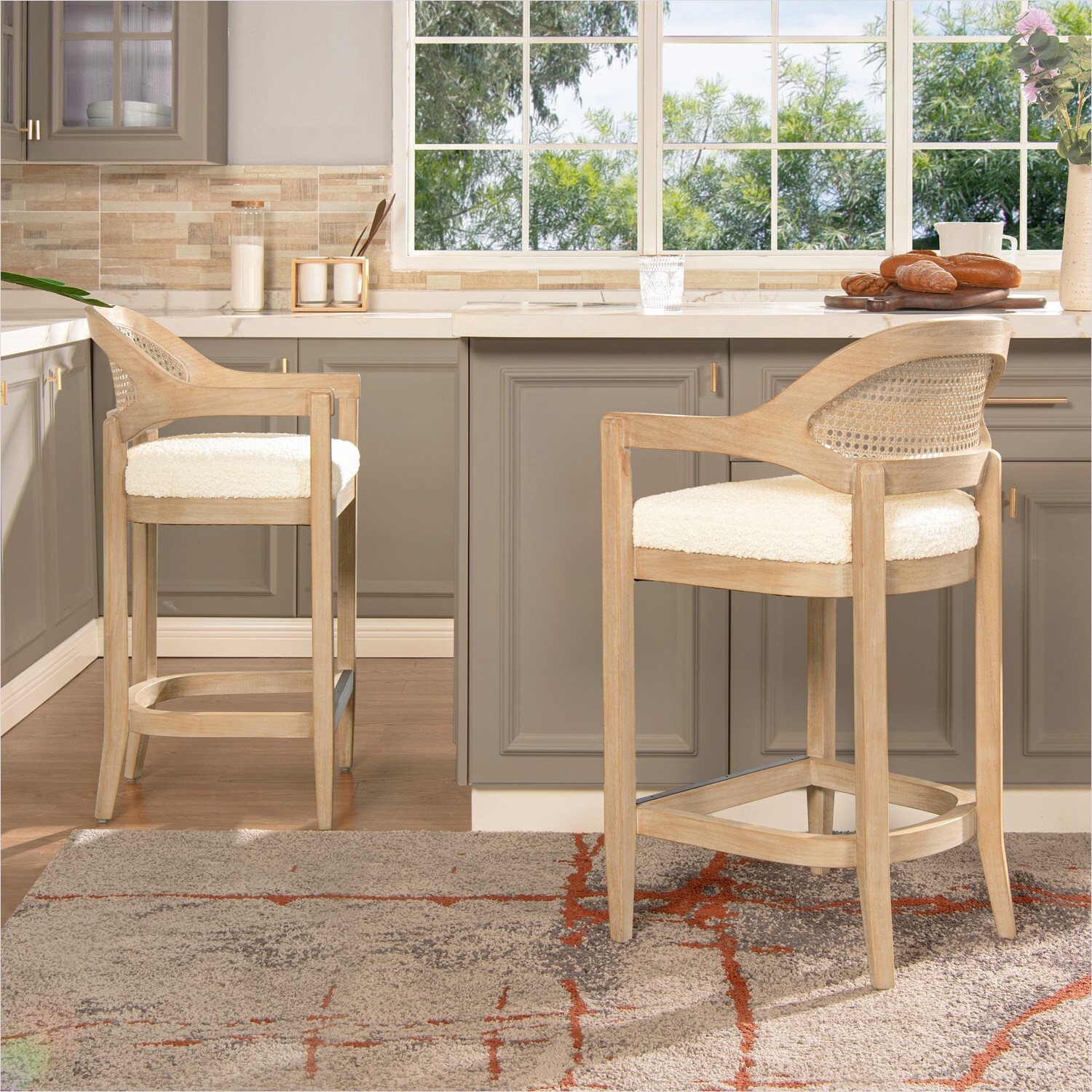 Watnature Boucle Upholstered 26-Inch Counter Stool for Kitchen Island ...
