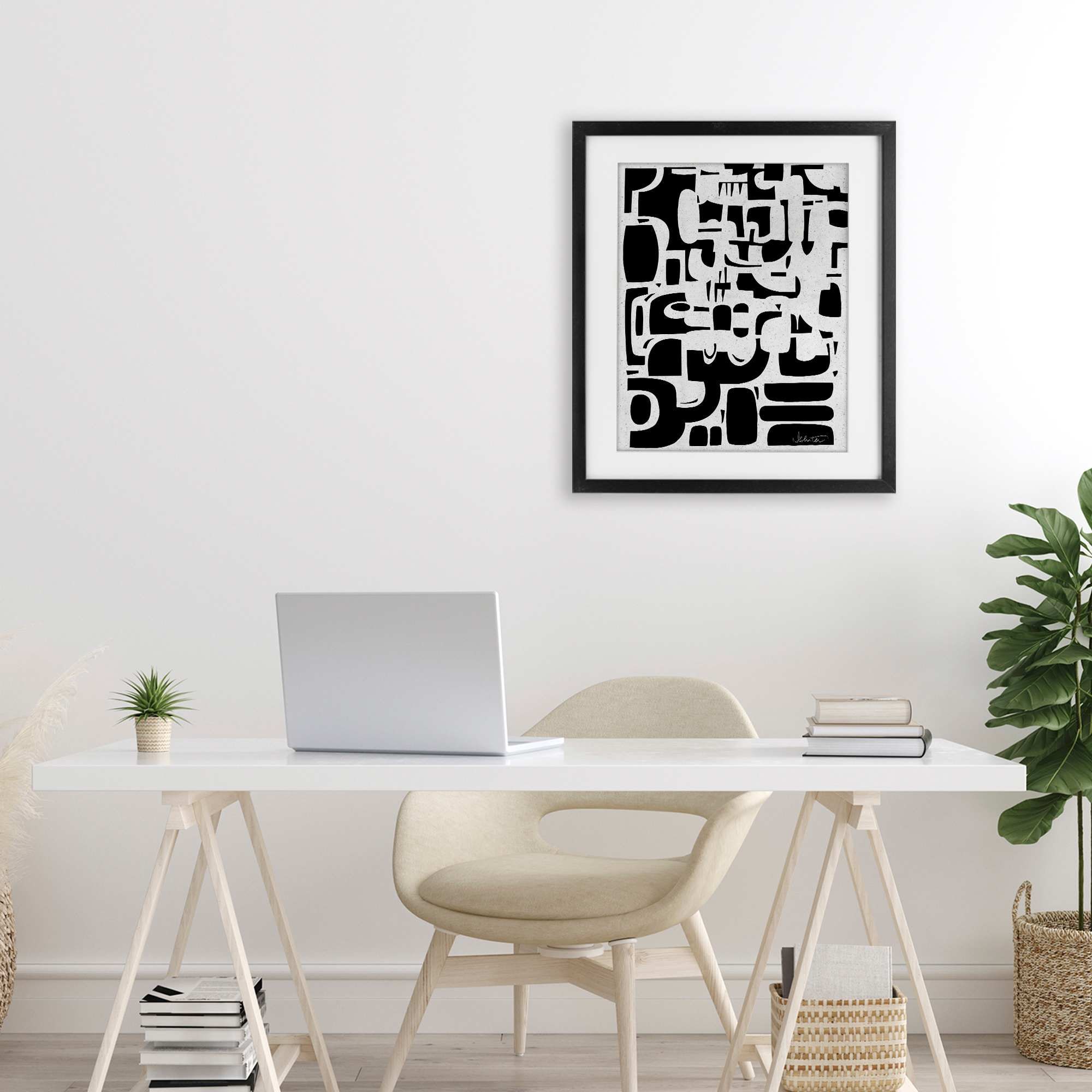 Stupell Industries Noir Contemporary Shapes Black Framed Print Under ...