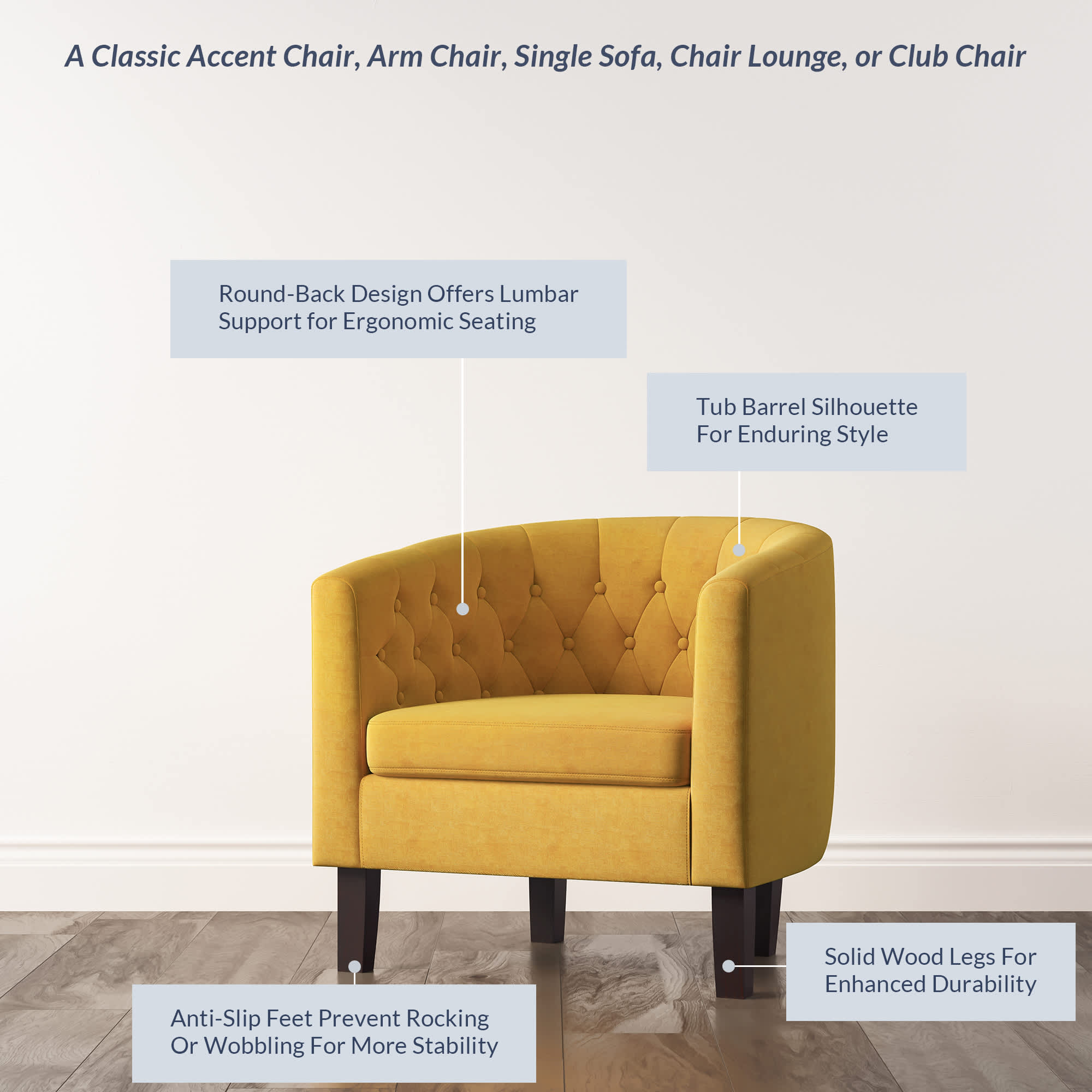 Belleze Accent Chairs Elegant Arm Chair Upholstered Tufted Barrel Chair ...
