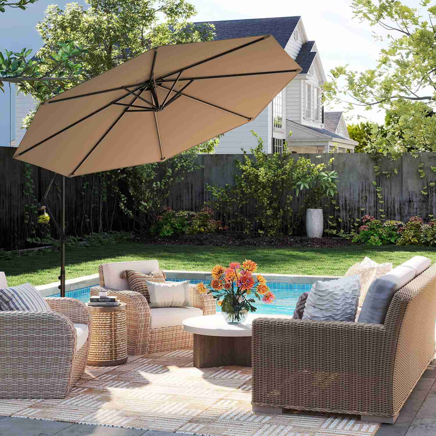 Costway 10ft Hanging Umbrella Patio Sun Shade Offset Garden Market With ...