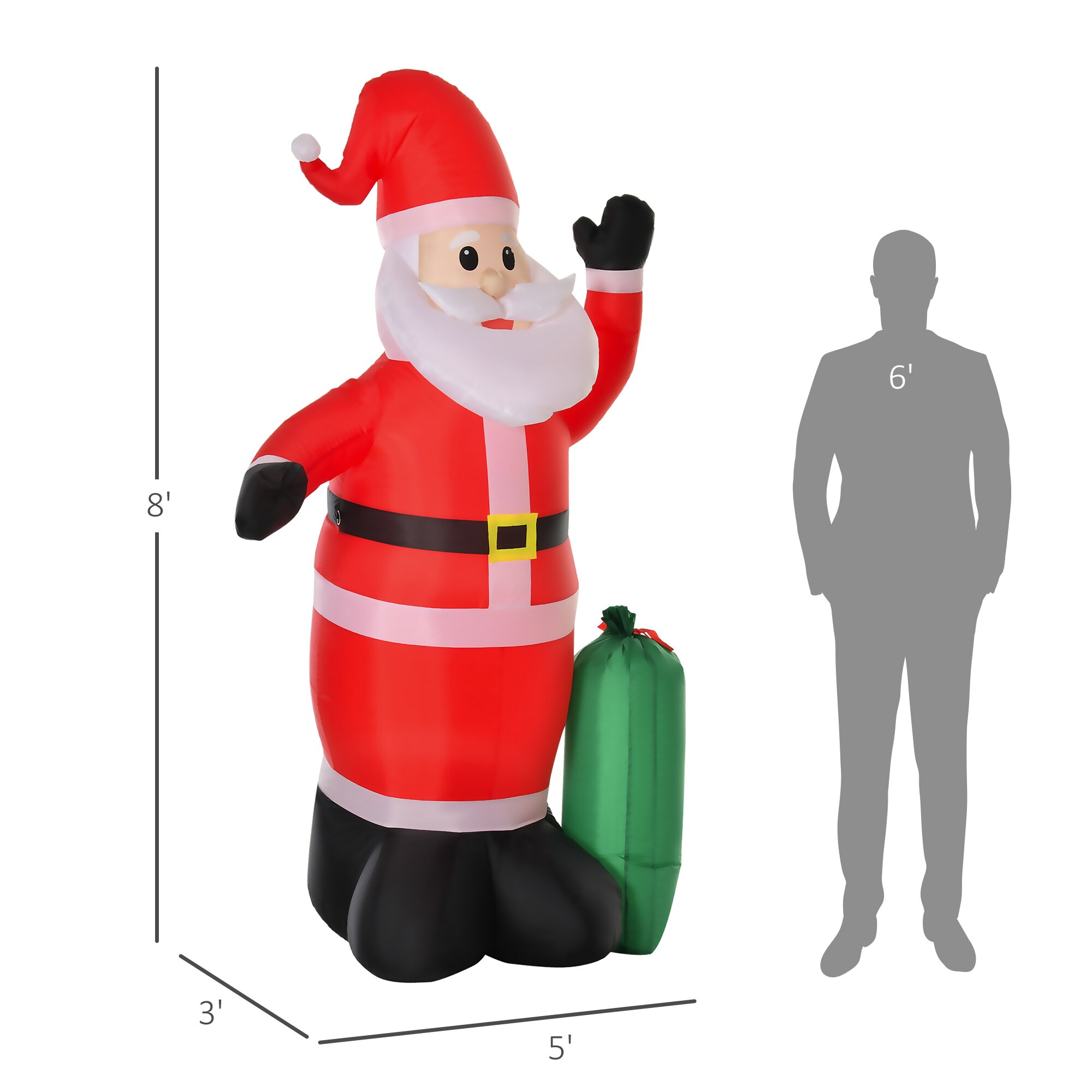 HomCom 8ft Christmas Inflatables Outdoor Decorations Santa Claus with ...