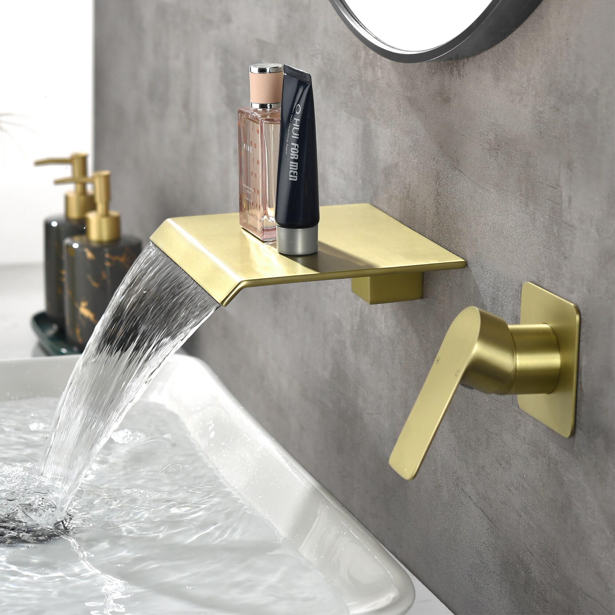 WELLFOR Brushed Gold 1-handle Wall-mount Waterfall Bathtub Faucet ...