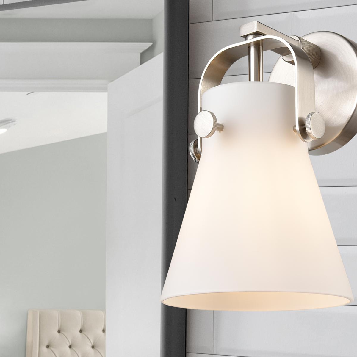 Innovations Lighting 423-1W-SN-G411-6WH Pilaster II Cone Wall Sconce ...