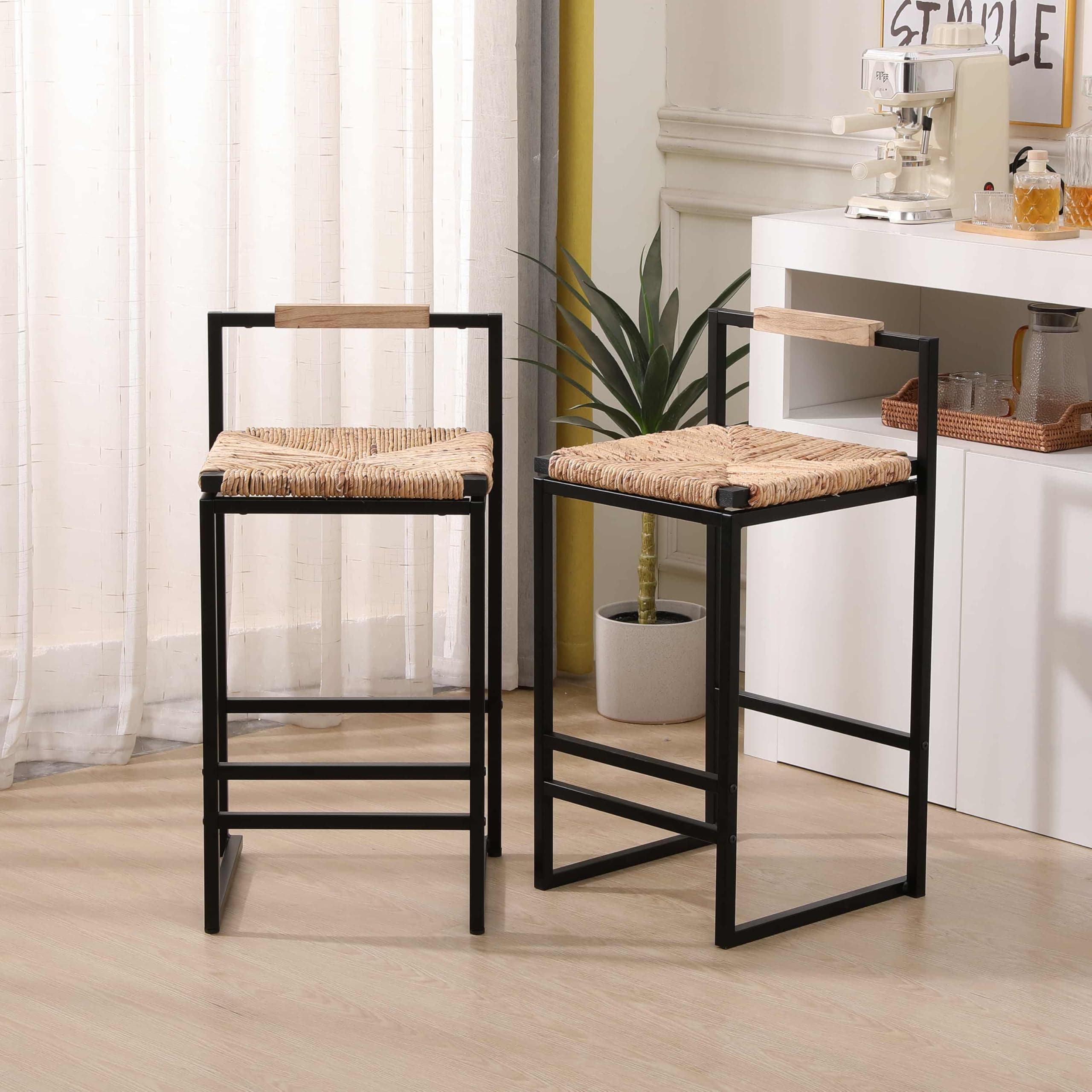 Angel Sar Set of 2 Natural Water Hyacinth Bar Stools Woven Counter ...