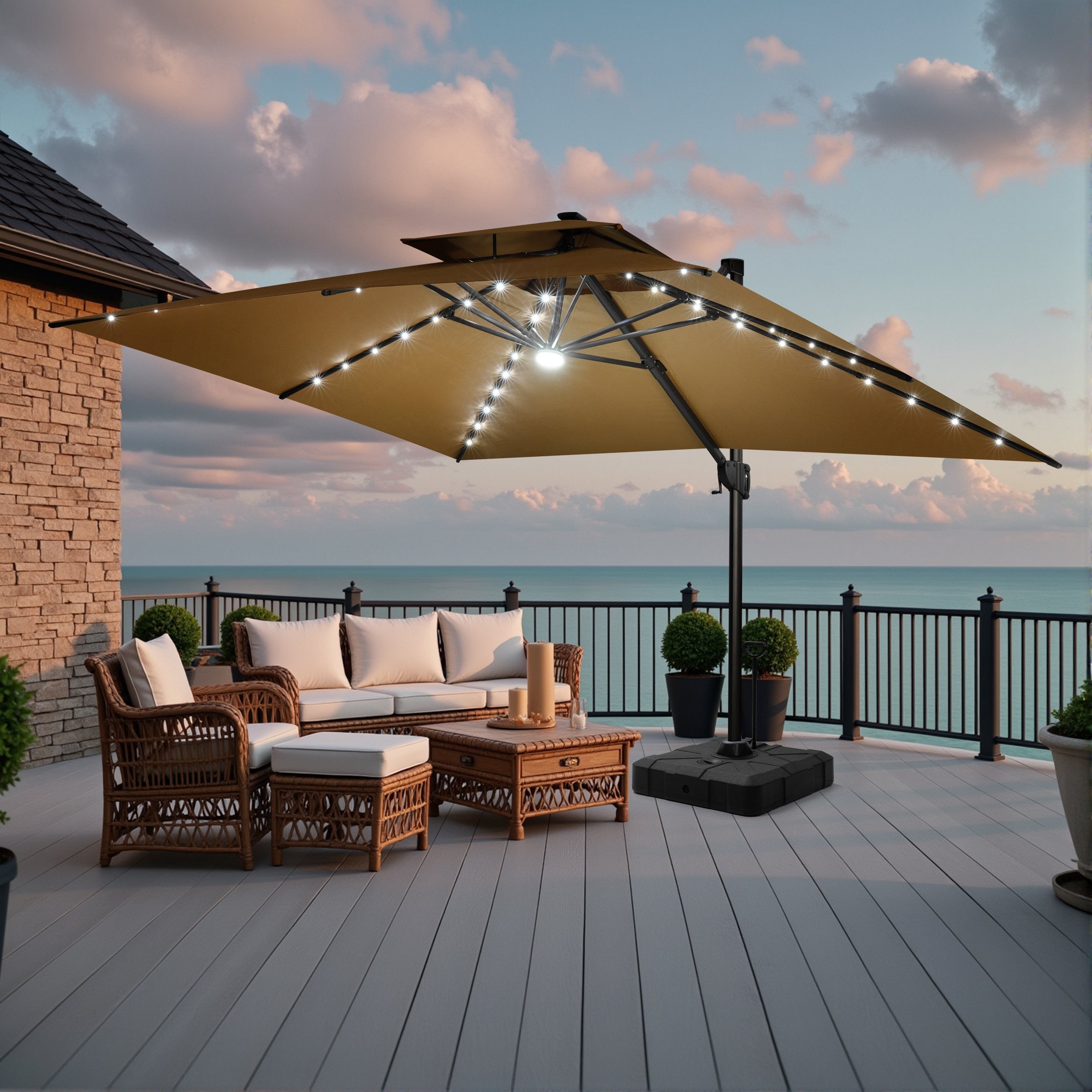 Crestlive Products 13-ft Aluminum Tan Crank Cantilever Patio Umbrella ...