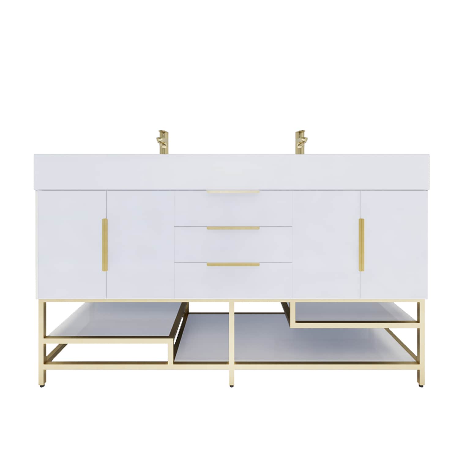 BV Better Vanity Bethany 60-in High Gloss White Double Sink Bathroom ...