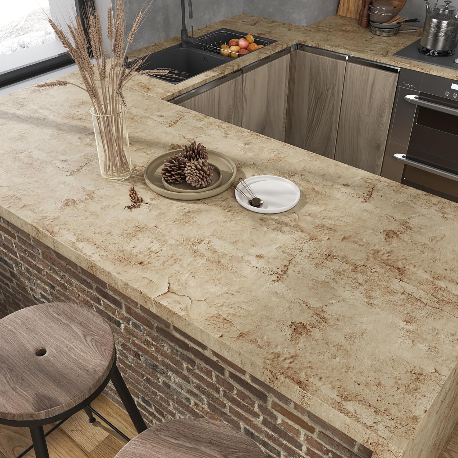 Luupatchy 15.7x118 Inch Aged Tan Concrete Peel and Stick Wallpaper ...