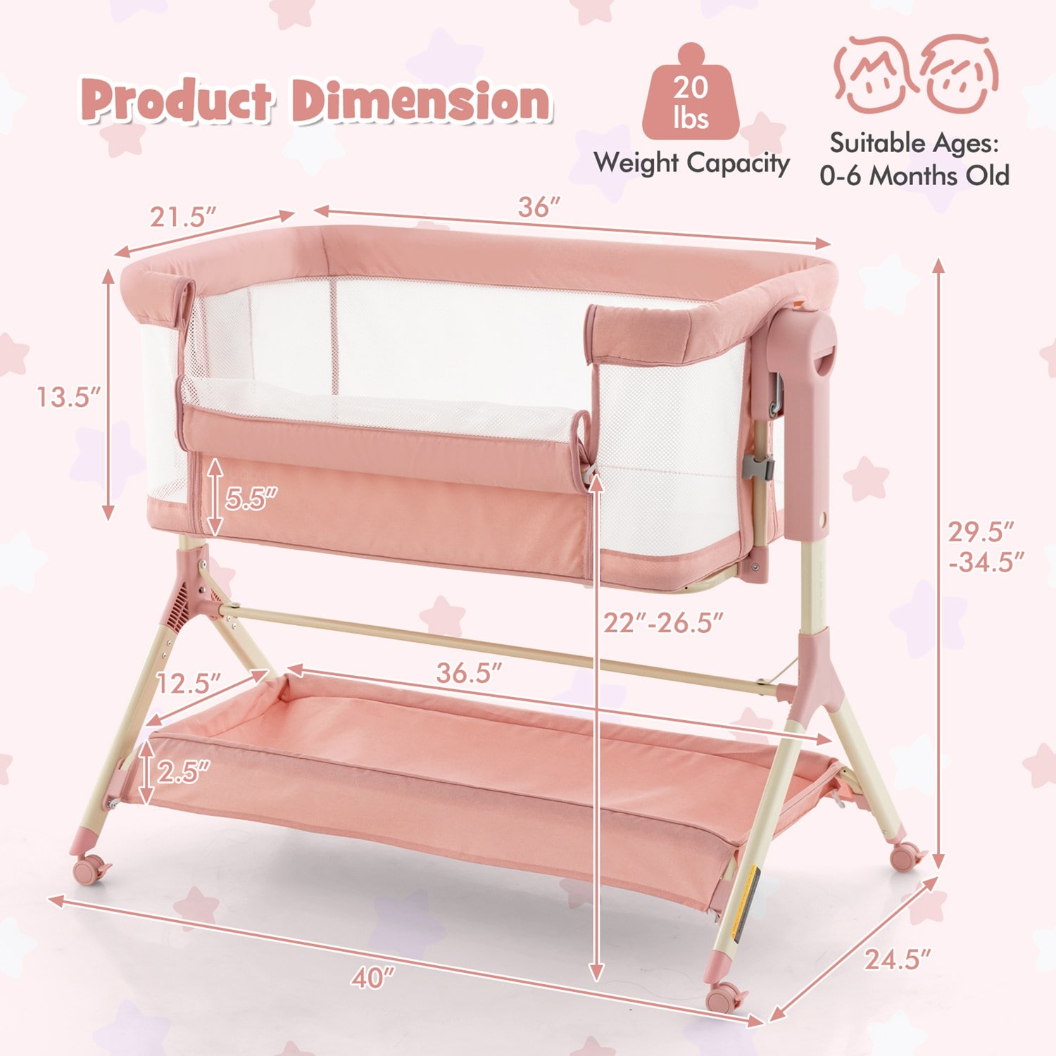 Costway Height Adjustable Bedside Sleeper Baby Crib with Storage Bag ...