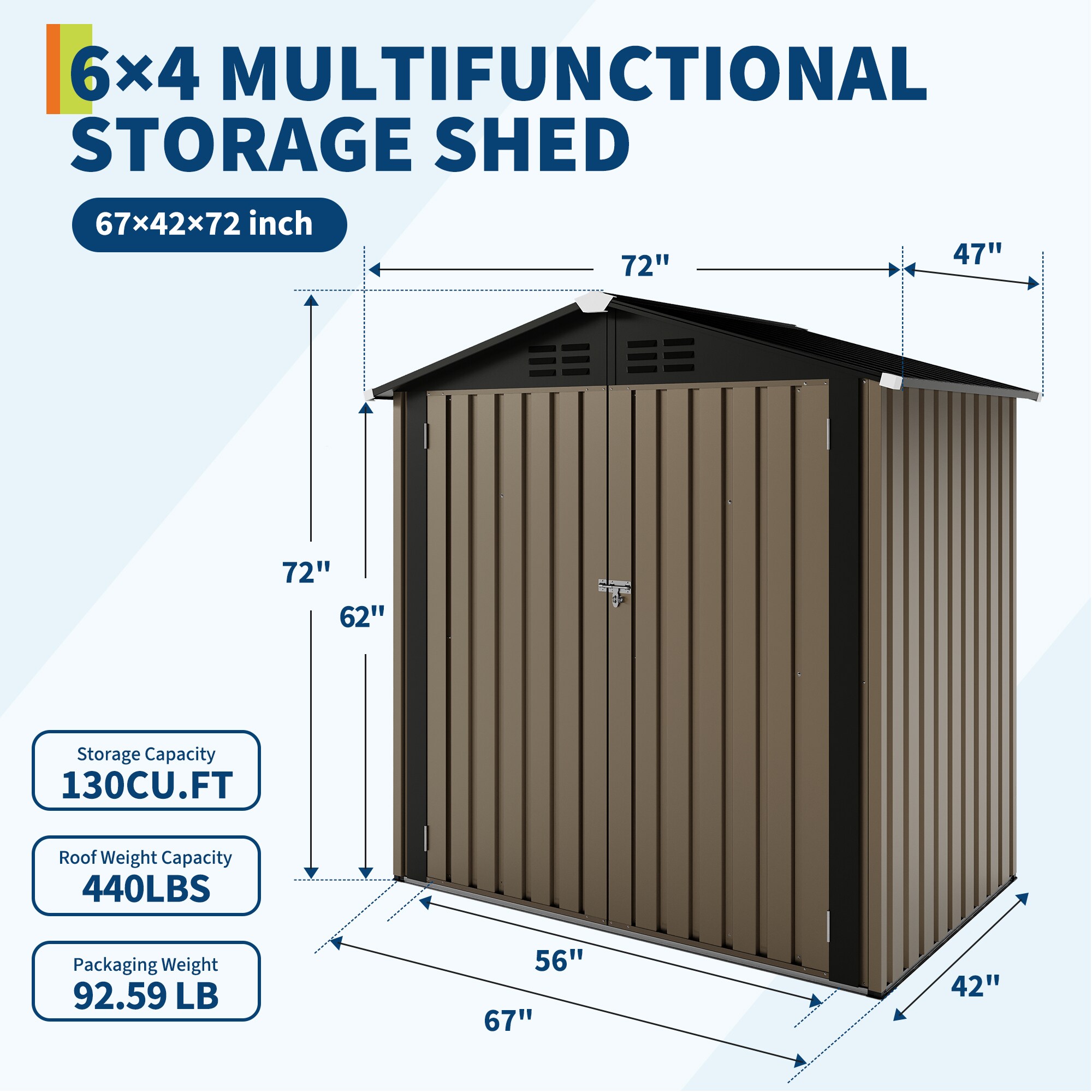 Garvee Brown Heavy Duty Metal Outdoor Storage Shed 6x4 ft Lockable ...