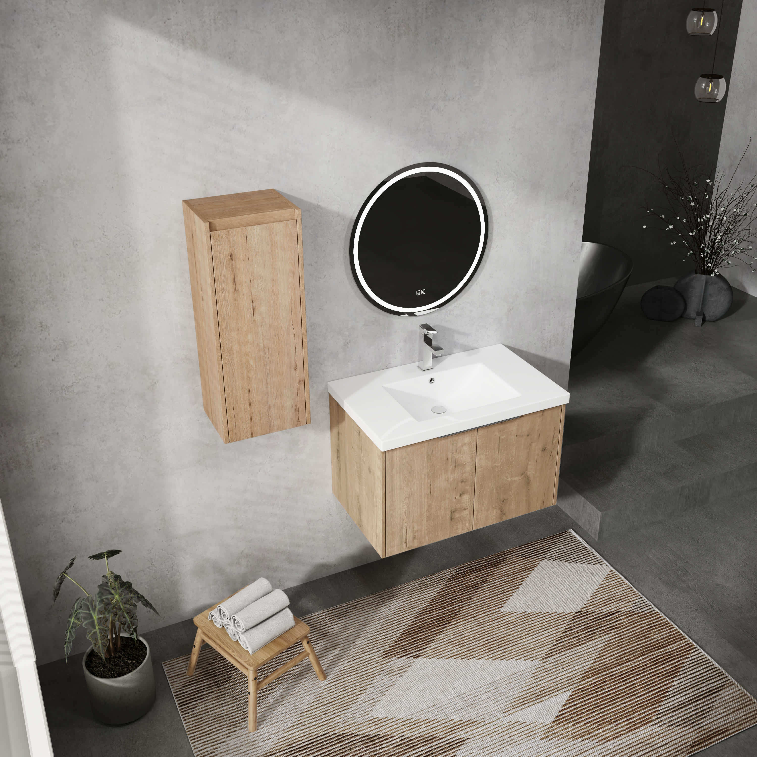 Vynxaria 30 in Single Wall-Mounted Imitation Oak Plywood Bath Vanity ...