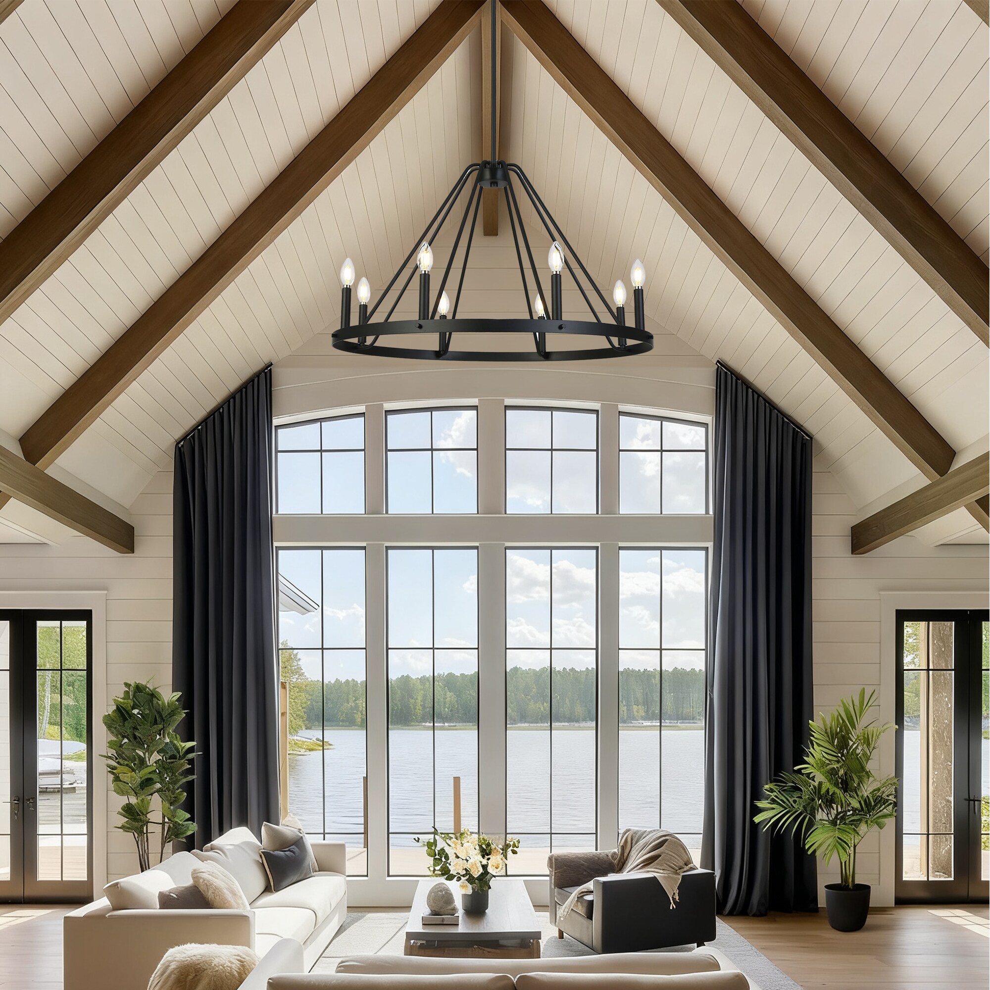 ZEVNI Luma 8 -Light Matte Black Bare bulb Metal Metal Chandelier in the ...