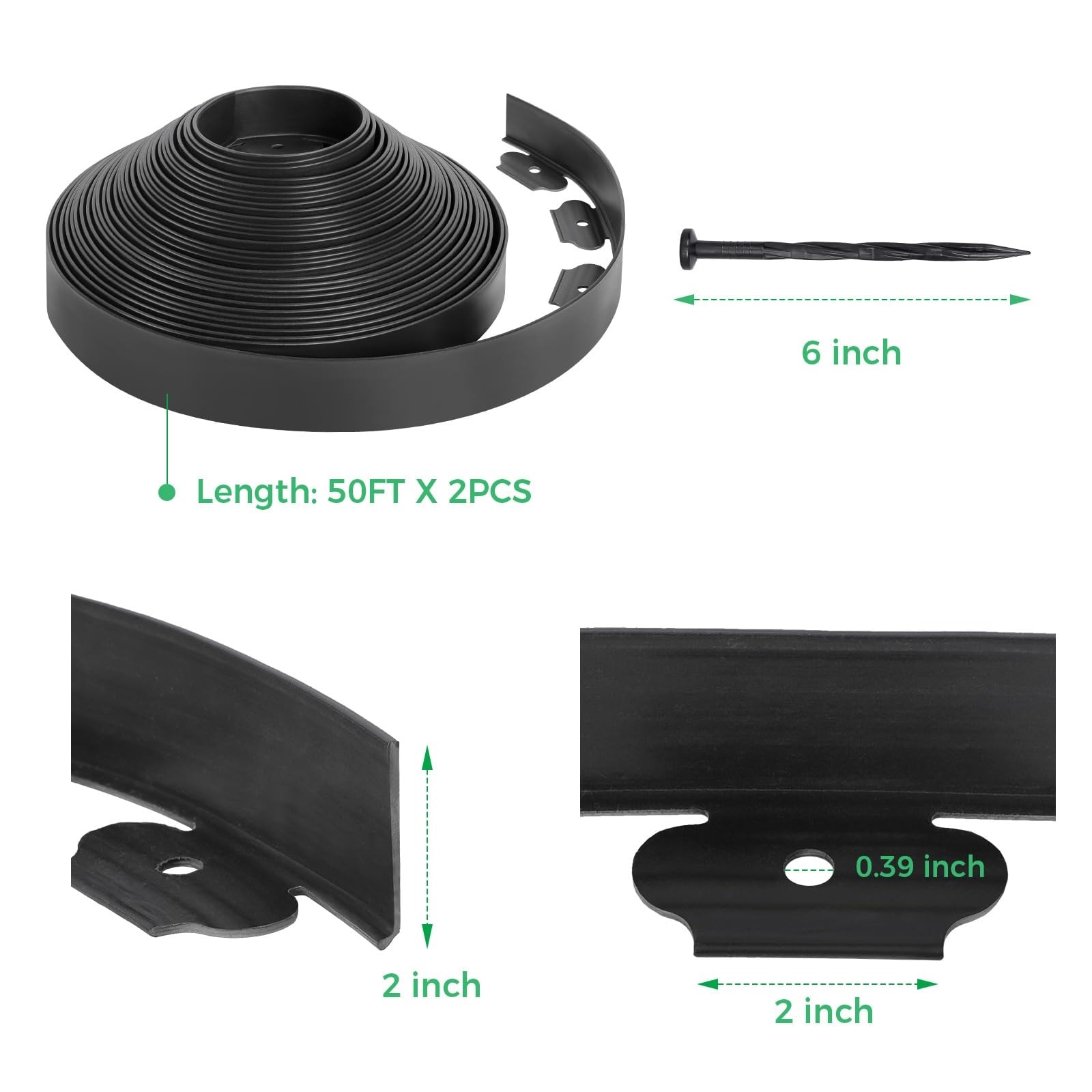 Phyfalip 2 Inch x 100 FT Plastic Landscape Edging Border Kit with 150 ...