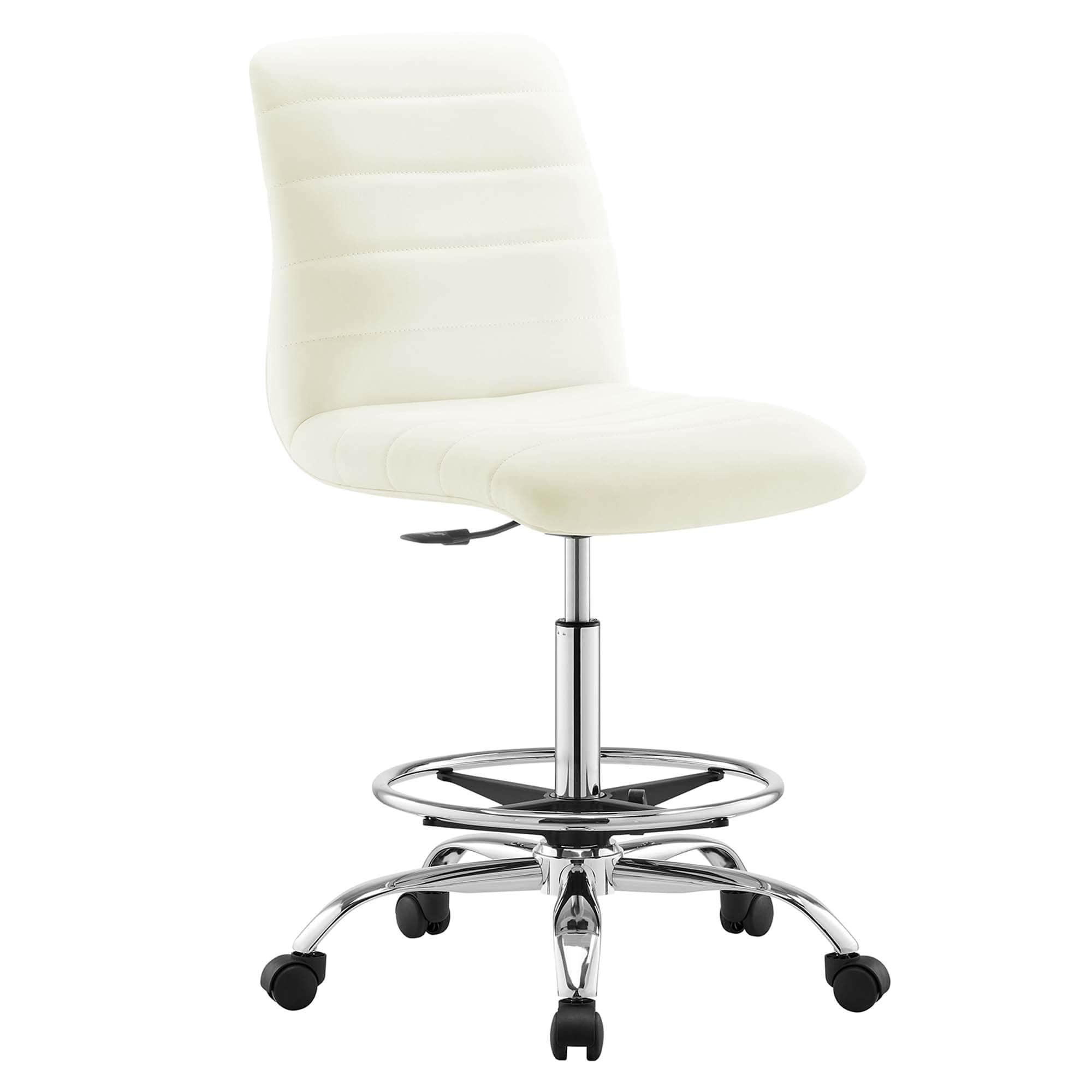 Modway Ripple Armless Vegan Leather Drafting Chair in Silver White in ...