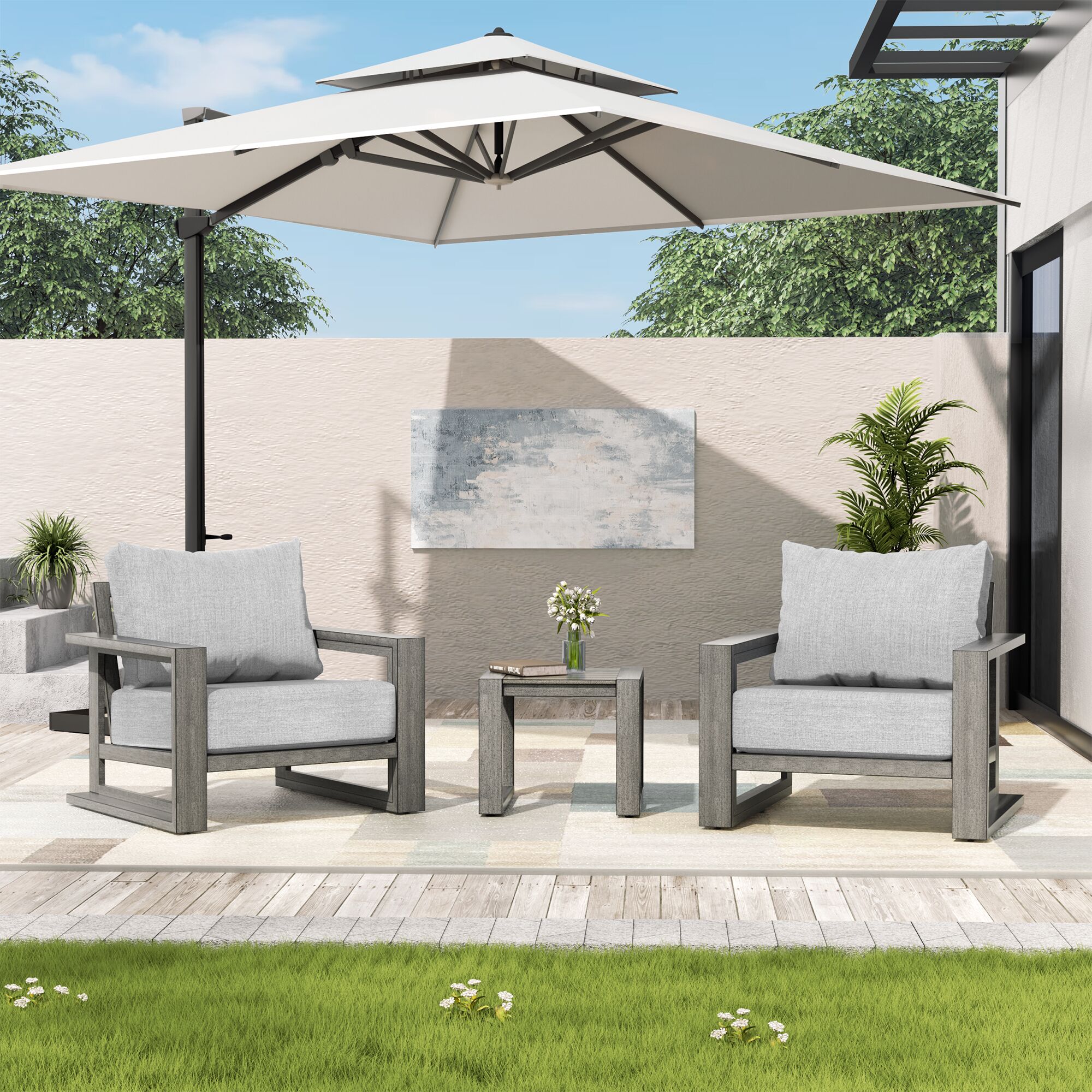 3 -Piece Patio Conversation Set with Gray Cushions in the Patio ...