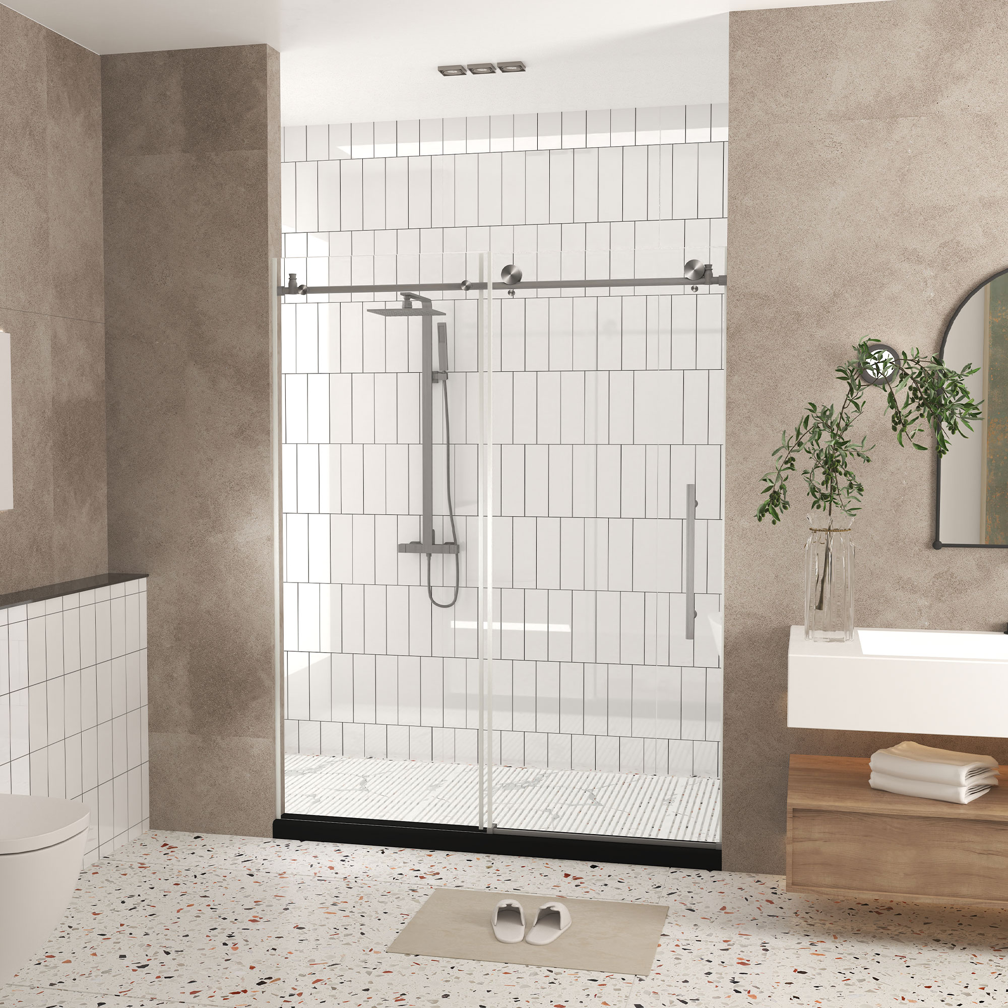 LOVMOR Frameless shower door 60 inch W x 76 inch H Clear Tempered Glass ...