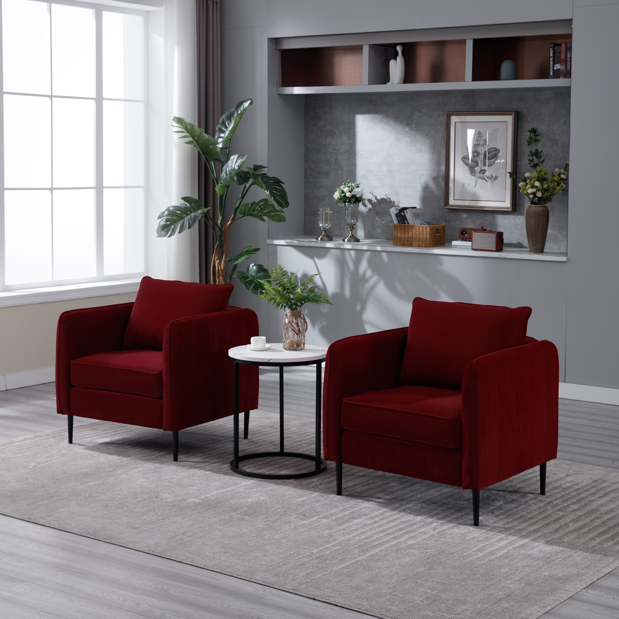 Wooakway 33in. Wide Red Velvet Accent Chair Single Sofa Armchair with 1 ...