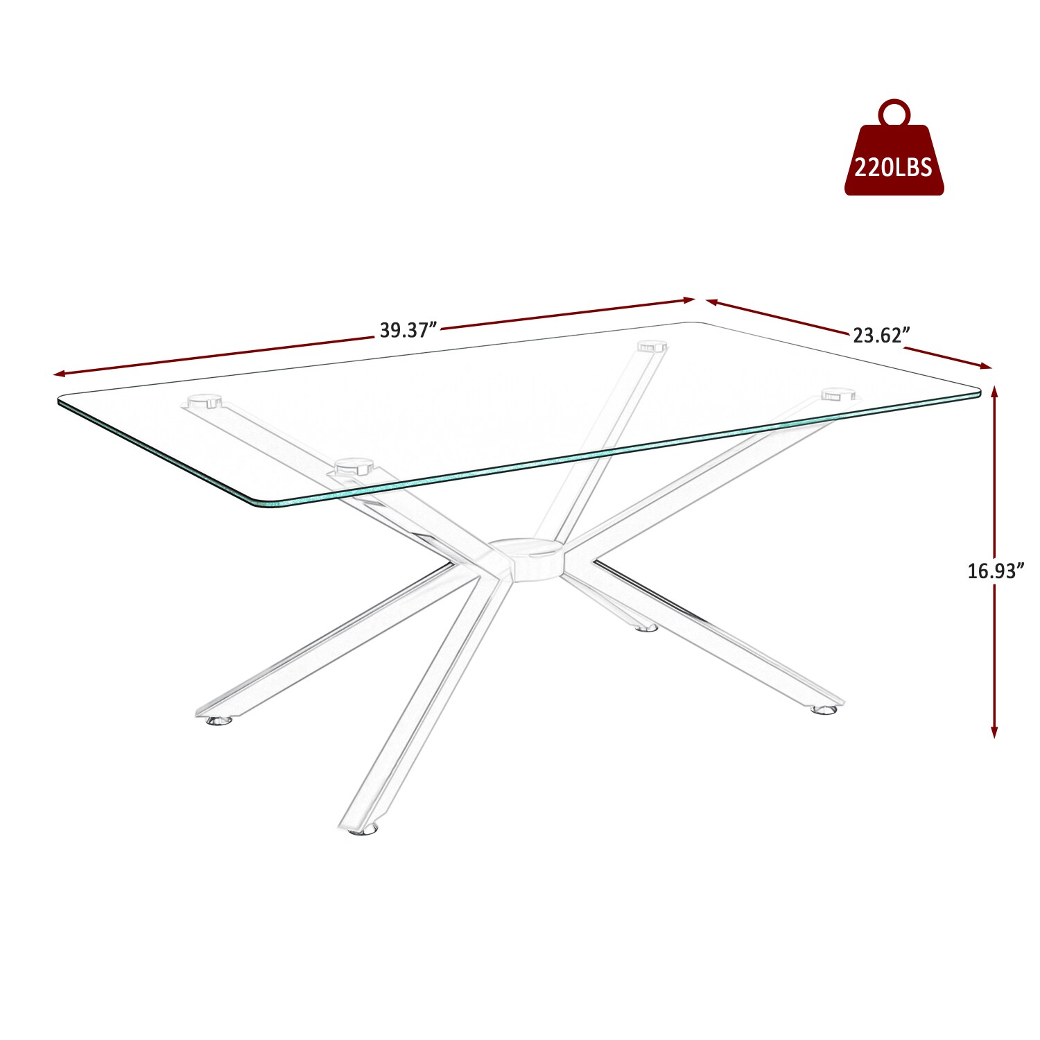 Streamdale Furniture Streamdale 39'' Clear Glass Coffee Table Silver ...