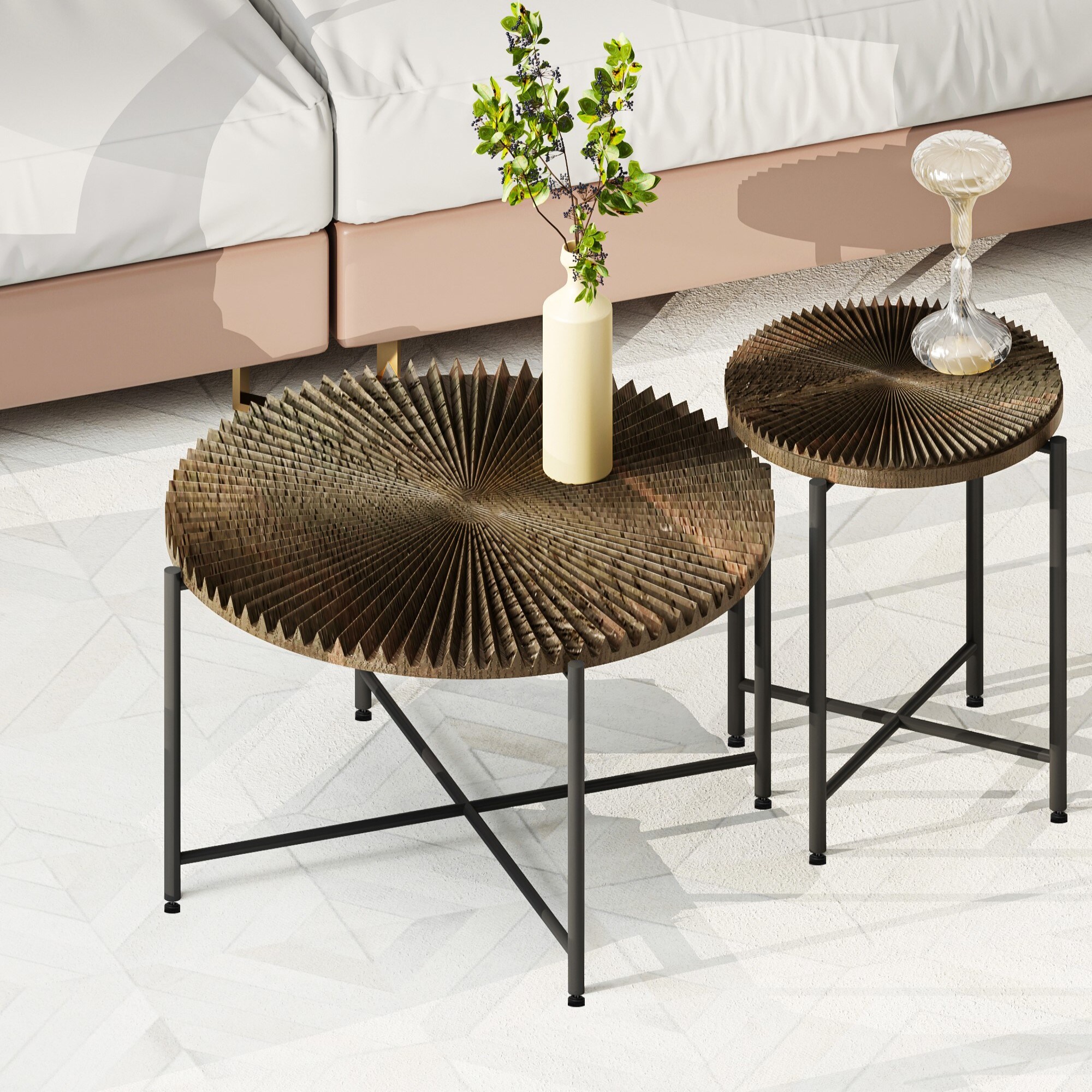 GlasFlength End Table Two Piece Coffee and End Table Set Walnut Finish ...