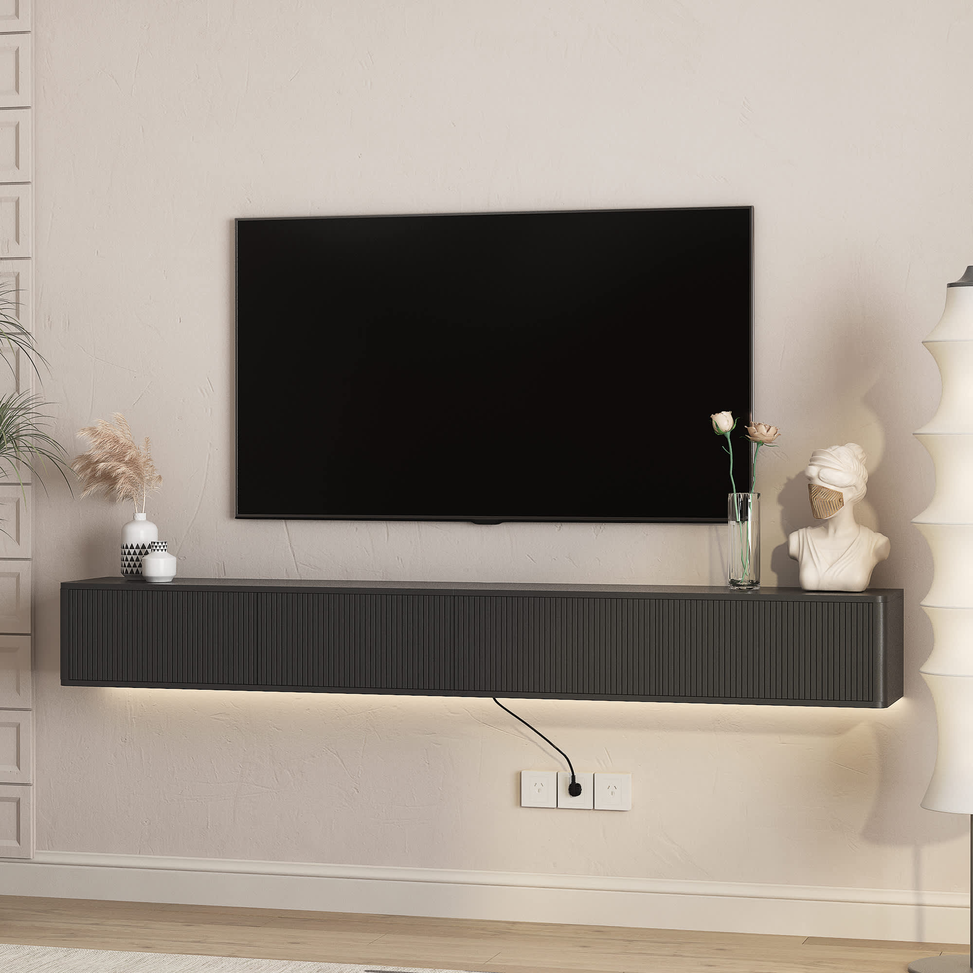 Vynxaria Floating TV Stand Wall Mounted TV Shelf High Gloss TV Cabinet ...