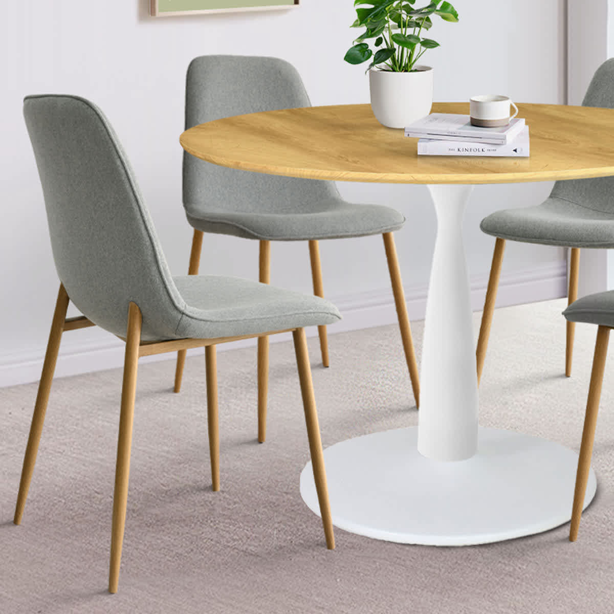 Maison Boucle 5 Piece Small Round Dining Table Set with Gray ...