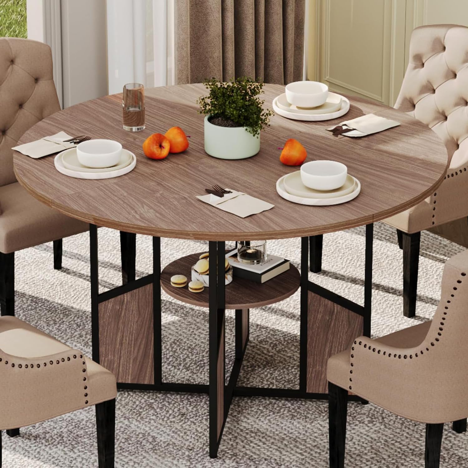 IdealHouse 59 Inch Round Farmhouse Dining Table For 4-6 People Large ...