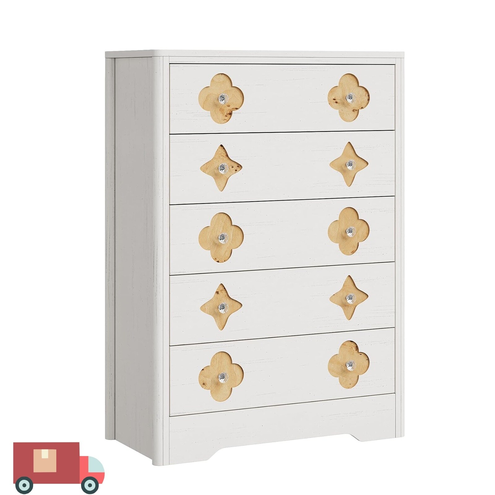 Garvee Modern Flower-Fluted 5 Drawer Dresser 43-in Tall Wood Chest ...