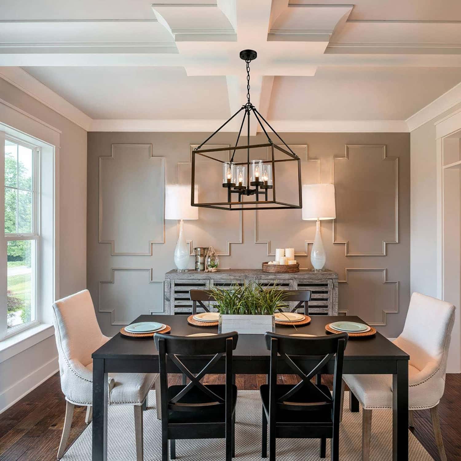 Claxy Rustic 1 -Light Wood Finish Farmhouse Clear glass Geometric Large ...