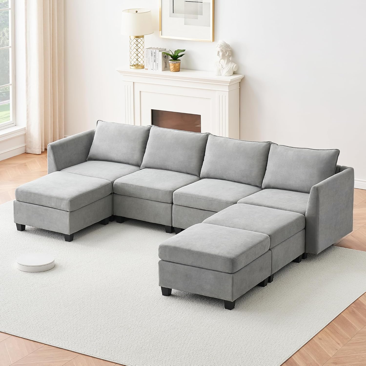 IdealHouse 112-Inch Sectional Sofa-7 Seat U-Shaped-Linen Fabric-With ...