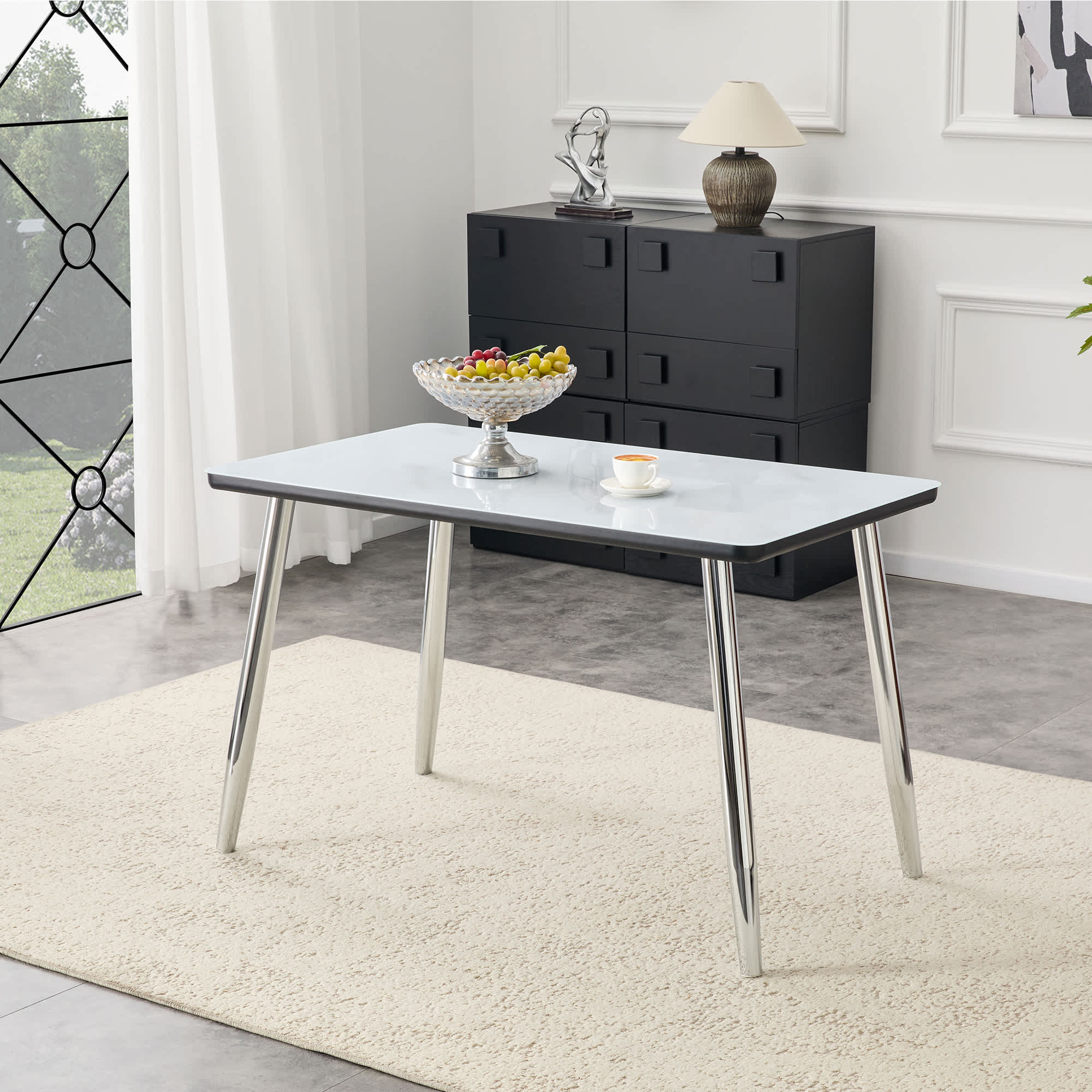 Vynxaria Modern Minimalist Rectangular Dining Table Imitation Marble ...